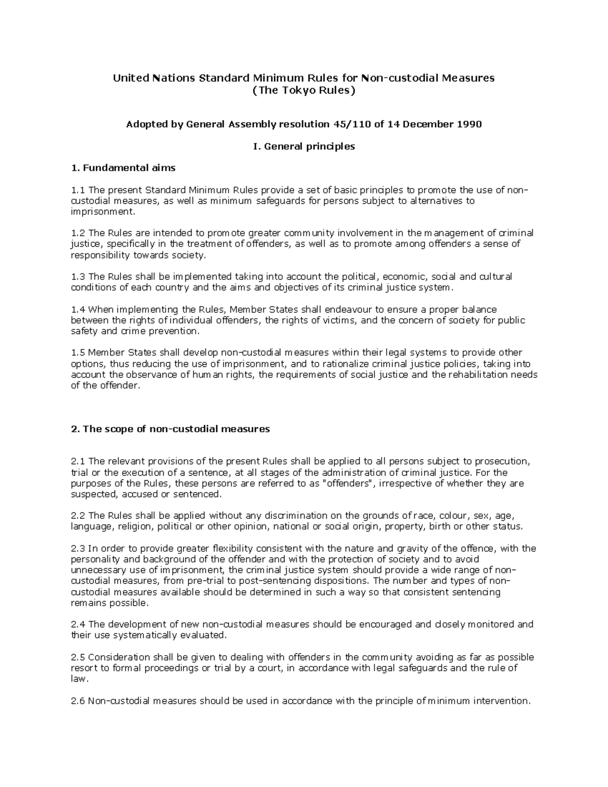 Tokyorules - Non custodial punishment - United Nations Standard Minimum ...