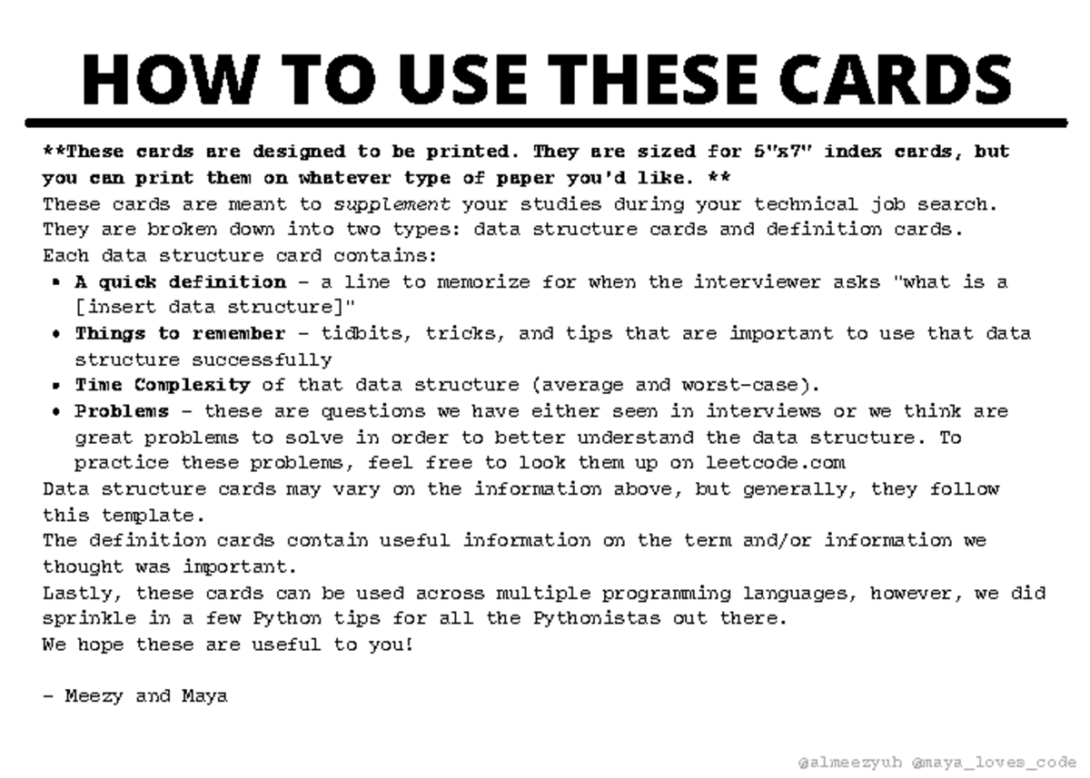 Final - Data Structure Flash Cards 1 - HOW TO USE THESE CARDS A quick ...