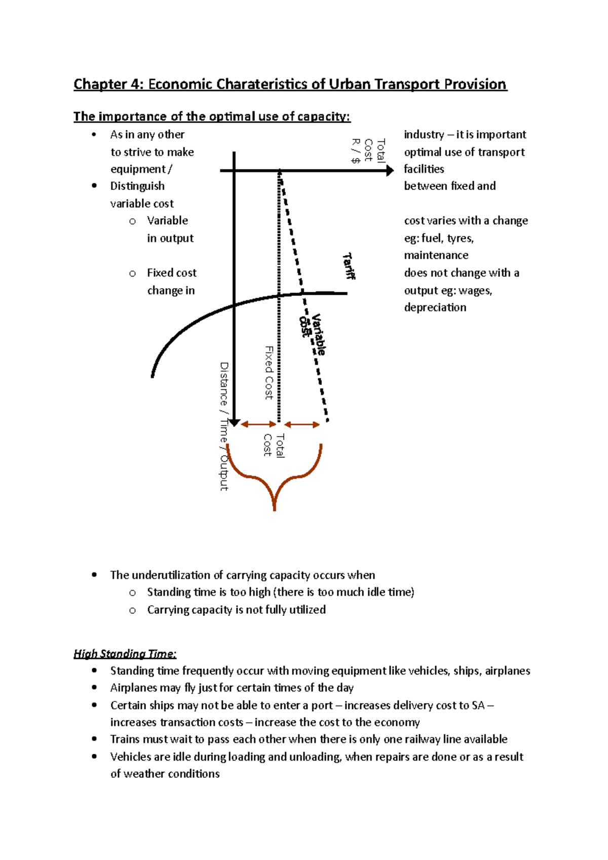 Chapter 4 - Transport Economics 244 - To ta l Co st R / $ Di st an ce ...