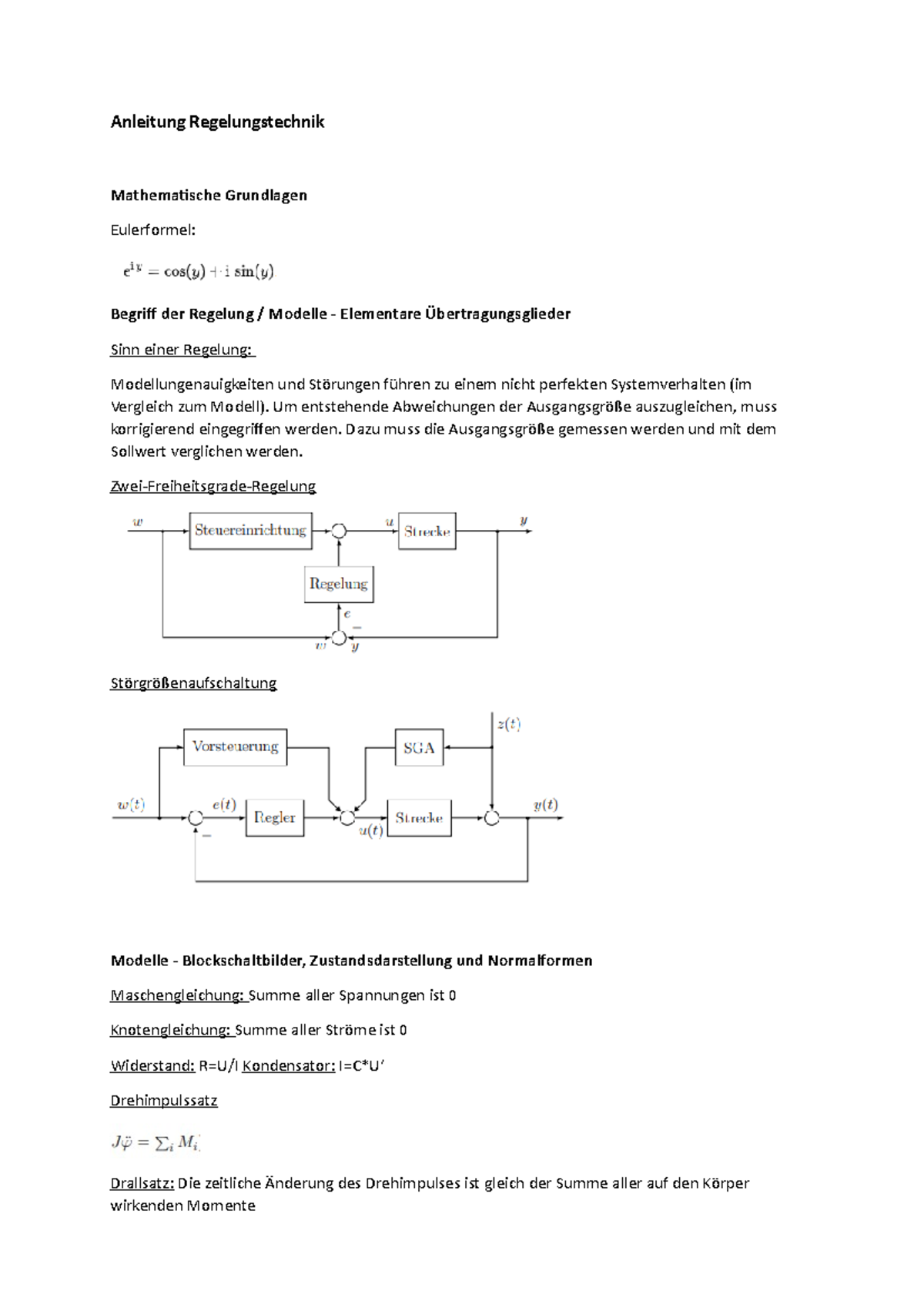 Zusammenfassung Regelungstechnik - Anleitung Regelungstechnik ...