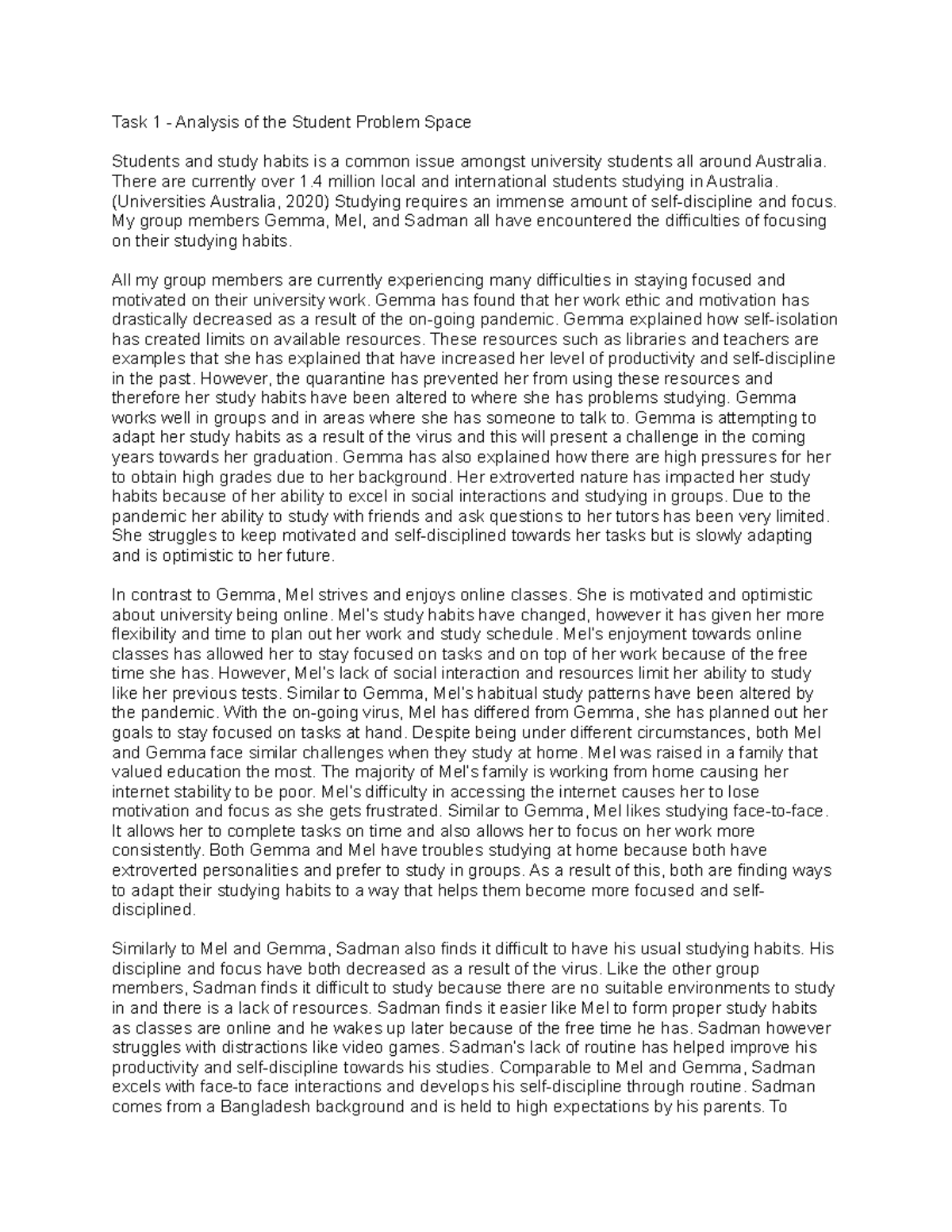 Ibp task 1 - Task 1 IBP, - Task 1 - Analysis of the Student Problem ...