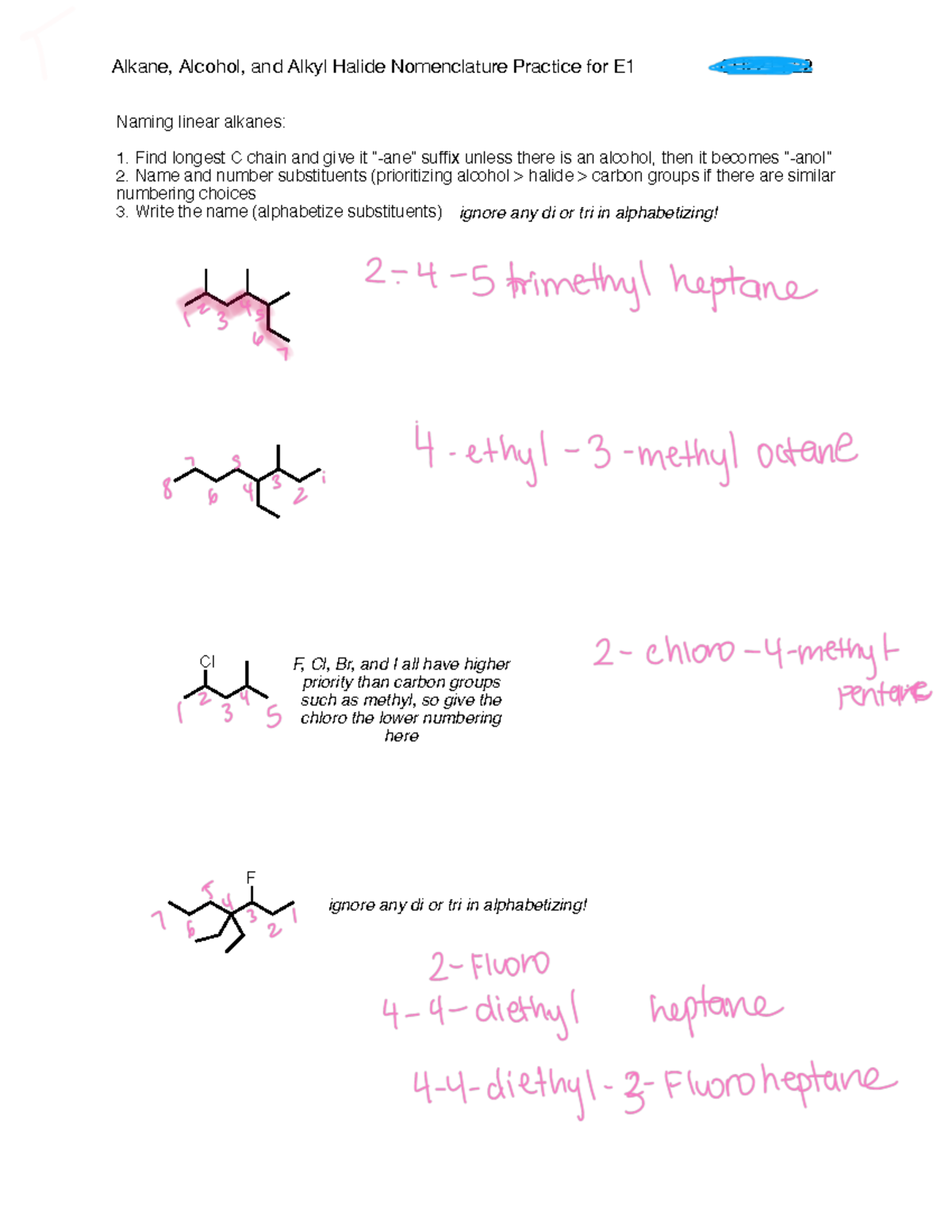 Nomenclature Practice - Find longest C chain and give it “-ane” suffix ...