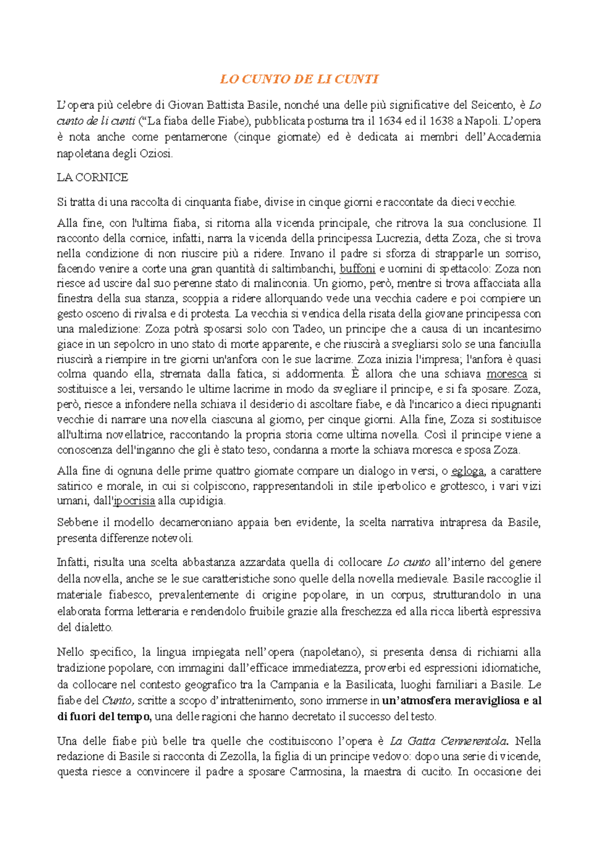 LO Cunto DE LI Cunti Riassunto - LO CUNTO DE LI CUNTI L’opera più ...