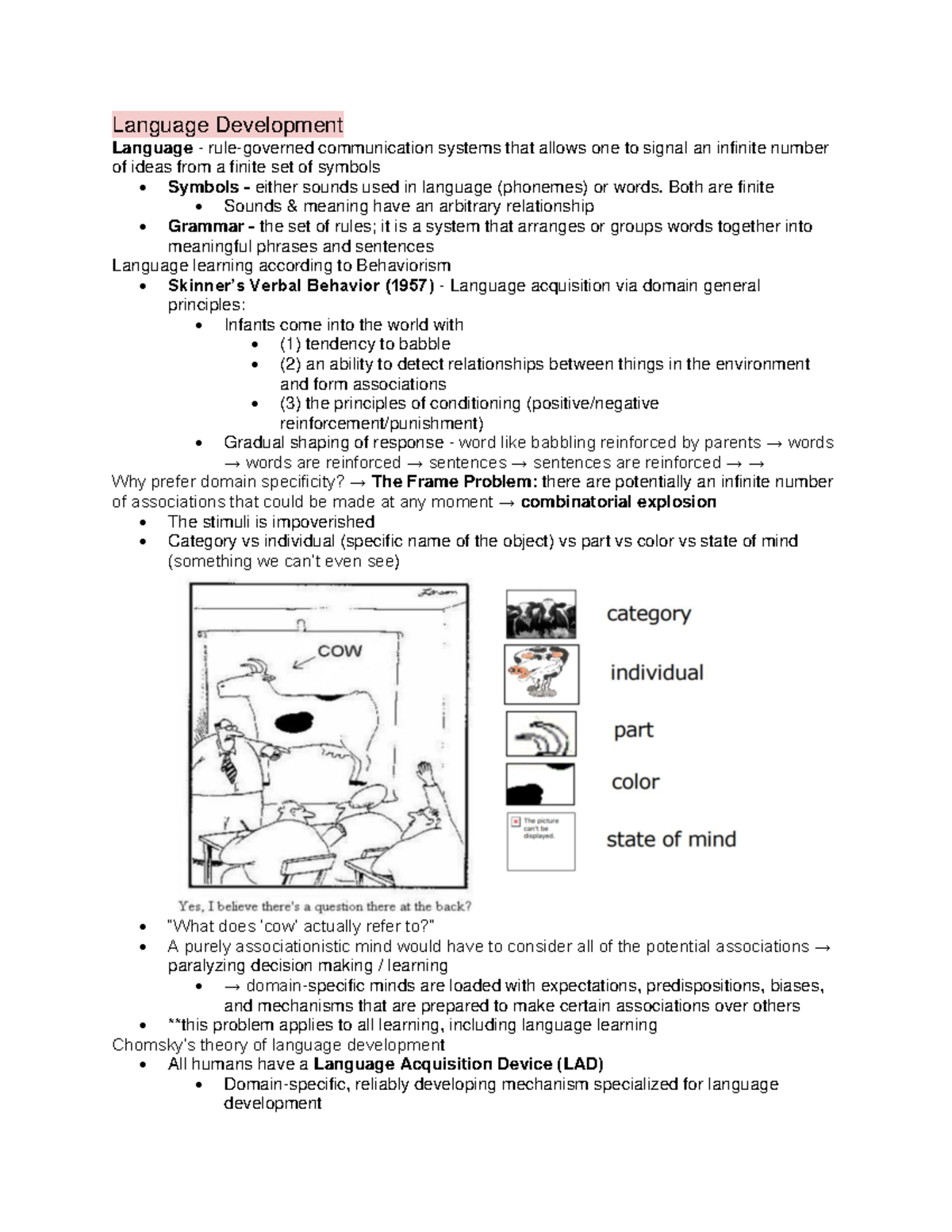 Psy 105 - 4. Language Development - Language Development Language ...