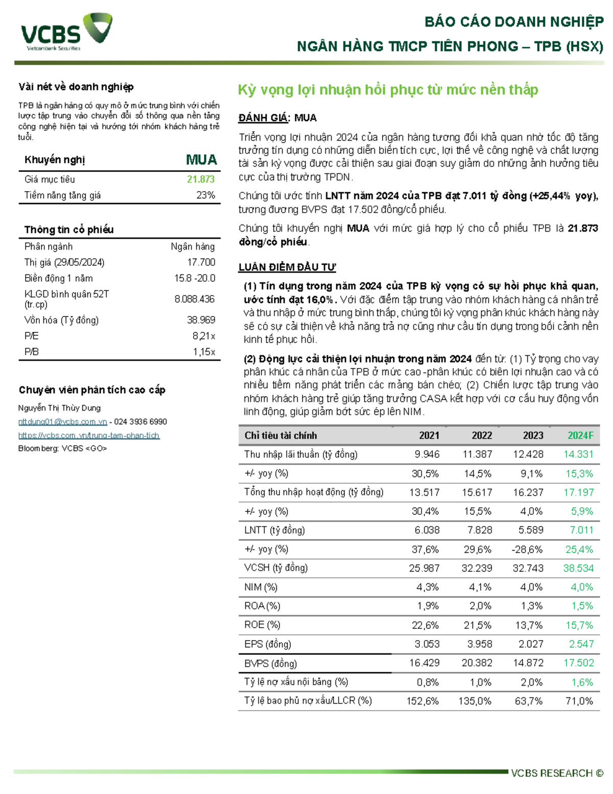 Tpb - cnnc - BÁO CÁO DOANH NGHIỆP NGÂN HÀNG TMCP TIÊN PHONG – TPB (HSX ...