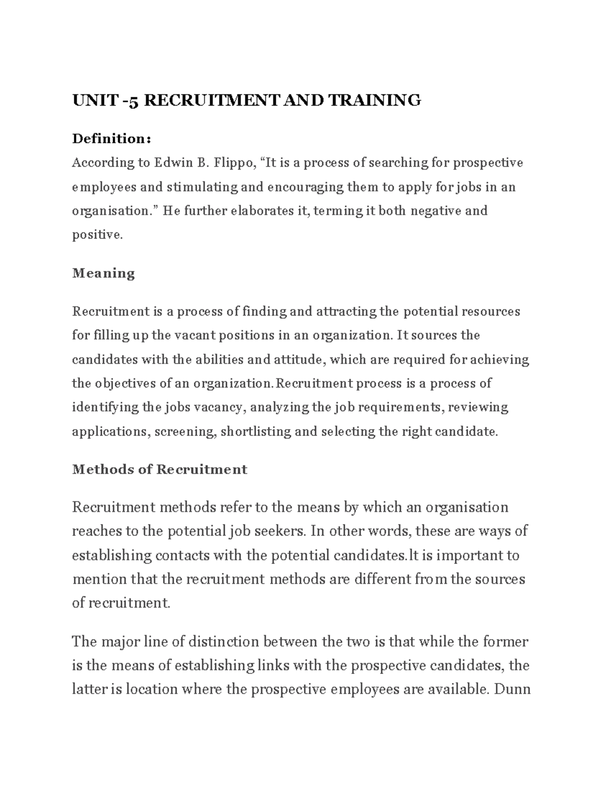 Fm unit5 - Hhdjdj - UNIT -5 RECRUITMENT AND TRAINING Definition ...
