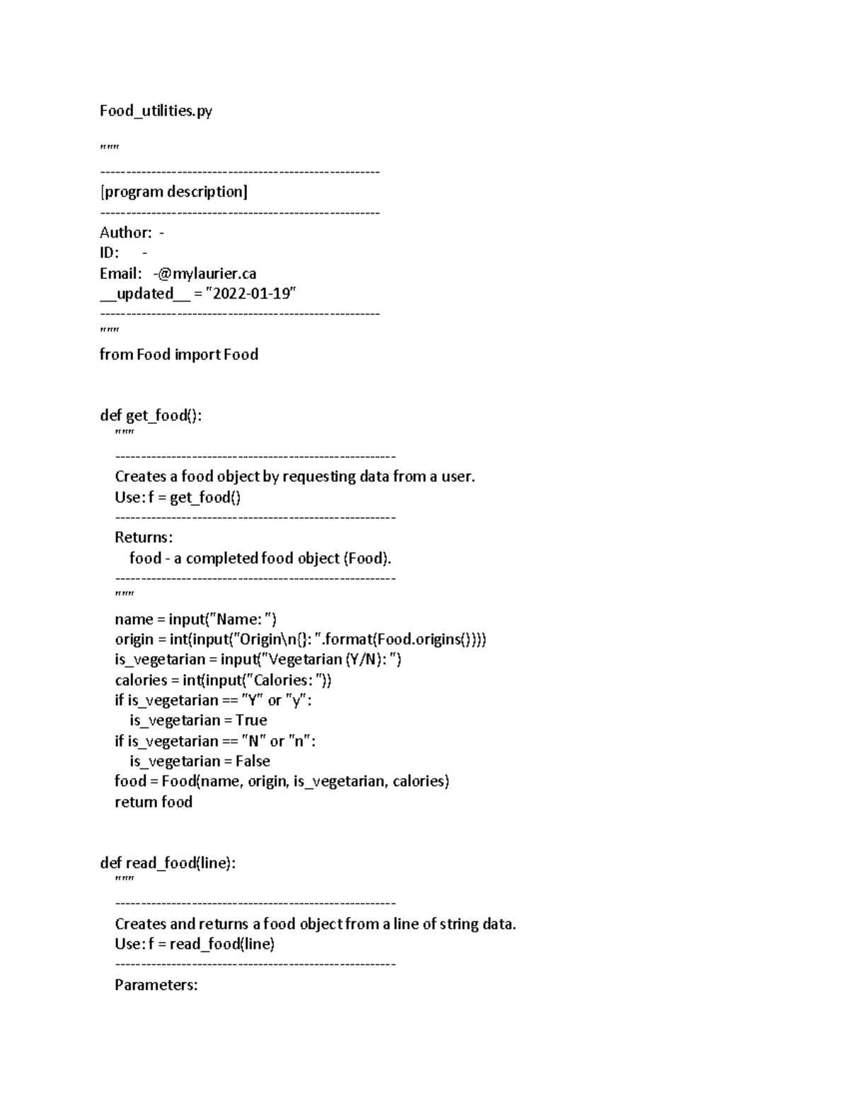 CP164 food utilities.py - Food_utilities """ [program description ...