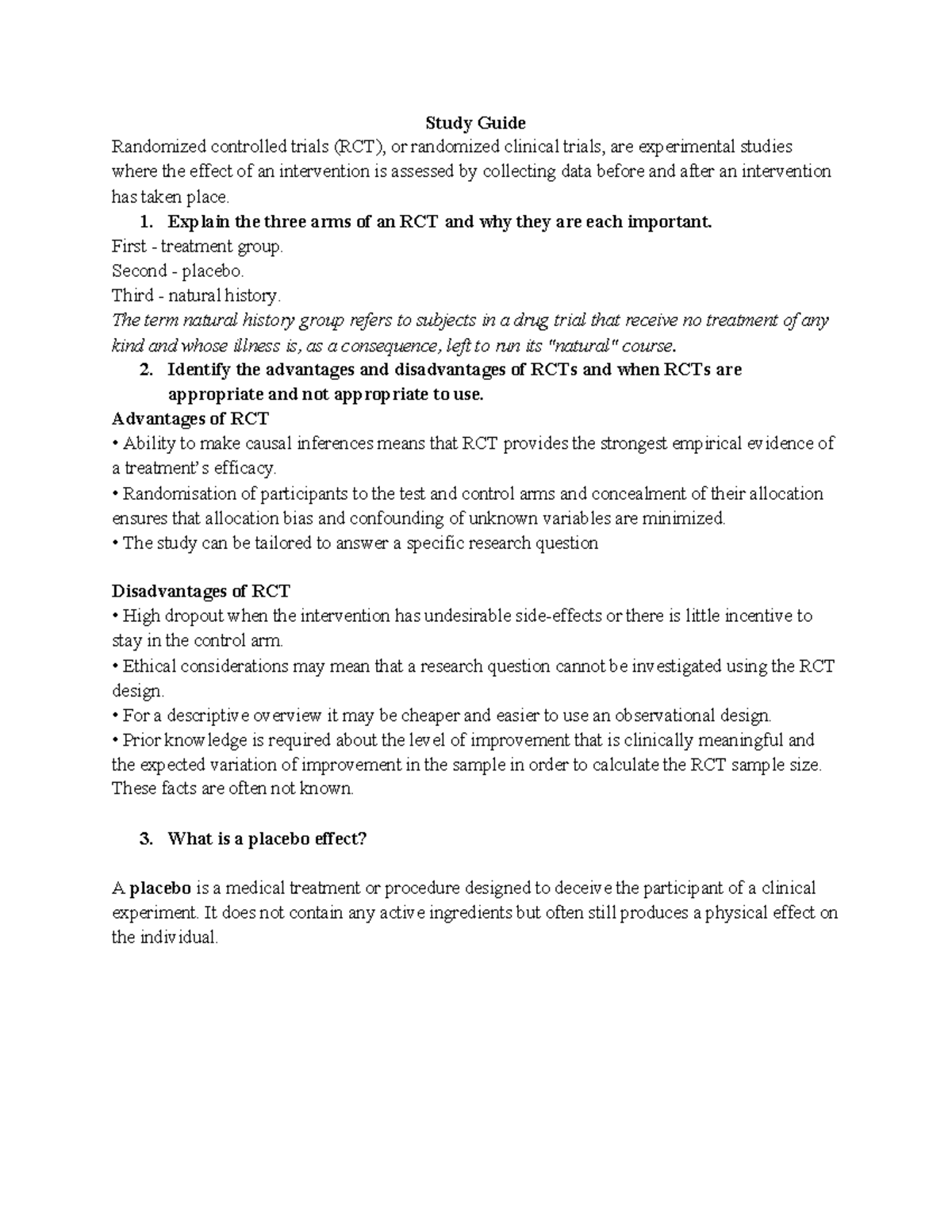 RCT - Lecture notes 10 - Study Guide Randomized controlled trials (RCT ...