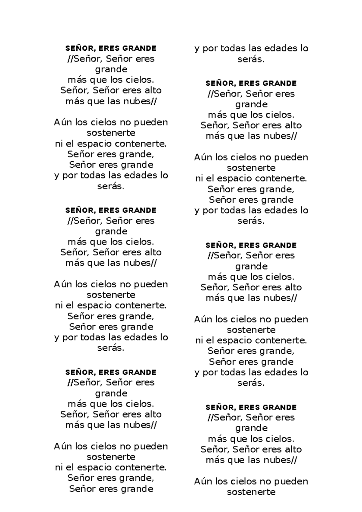 Letra Señor ERES Grande - SEÑOR, ERES GRANDE //Señor, Señor eres grande ...