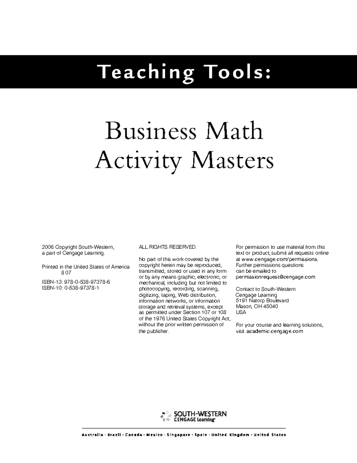 Bus Math Activity Masters - Teaching Tools: Business Math Activity ...