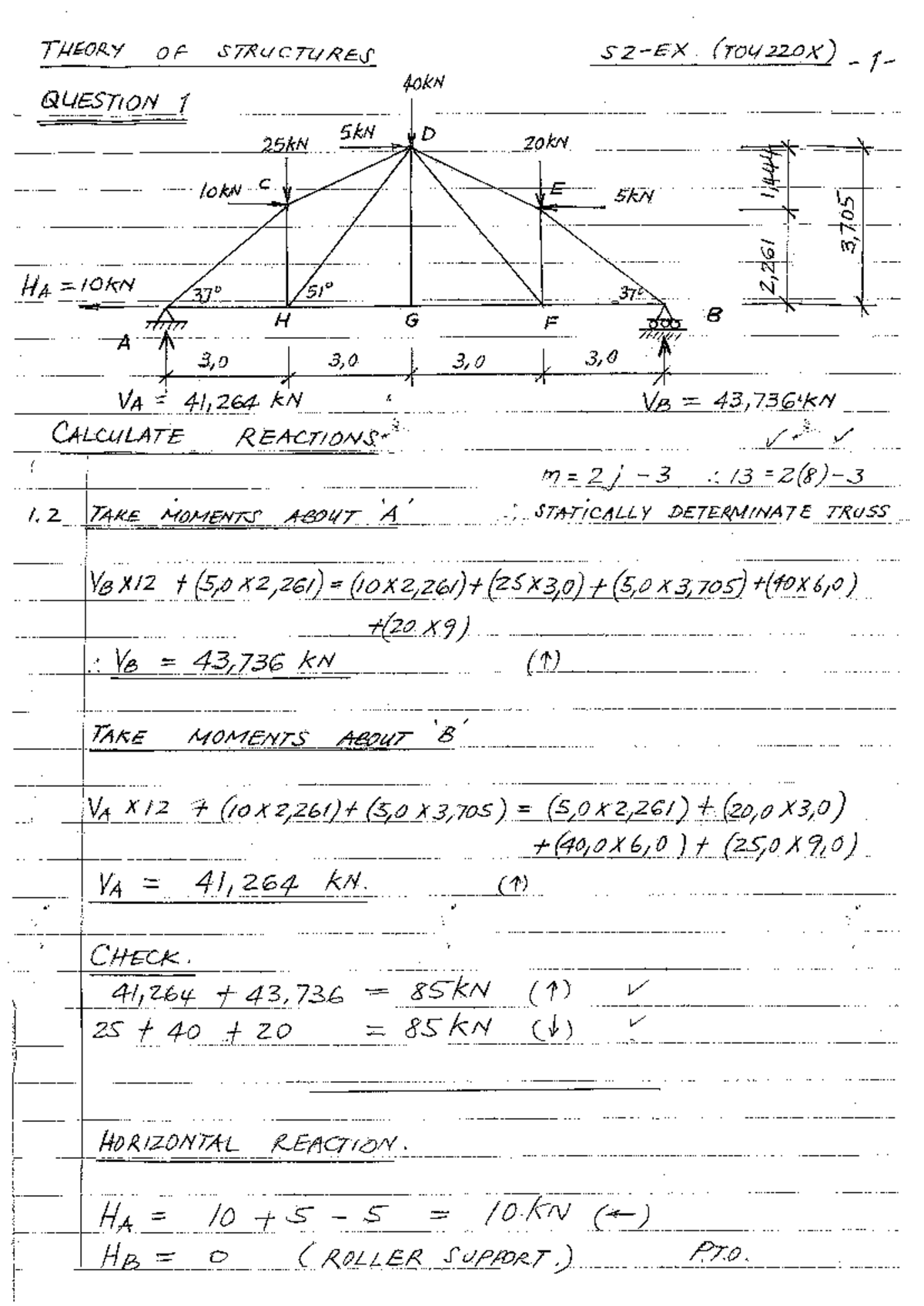 TOS150X Truss Example - THEORY OF STRUCTURES S2-EX (TO4220X) 1- 40KN ...
