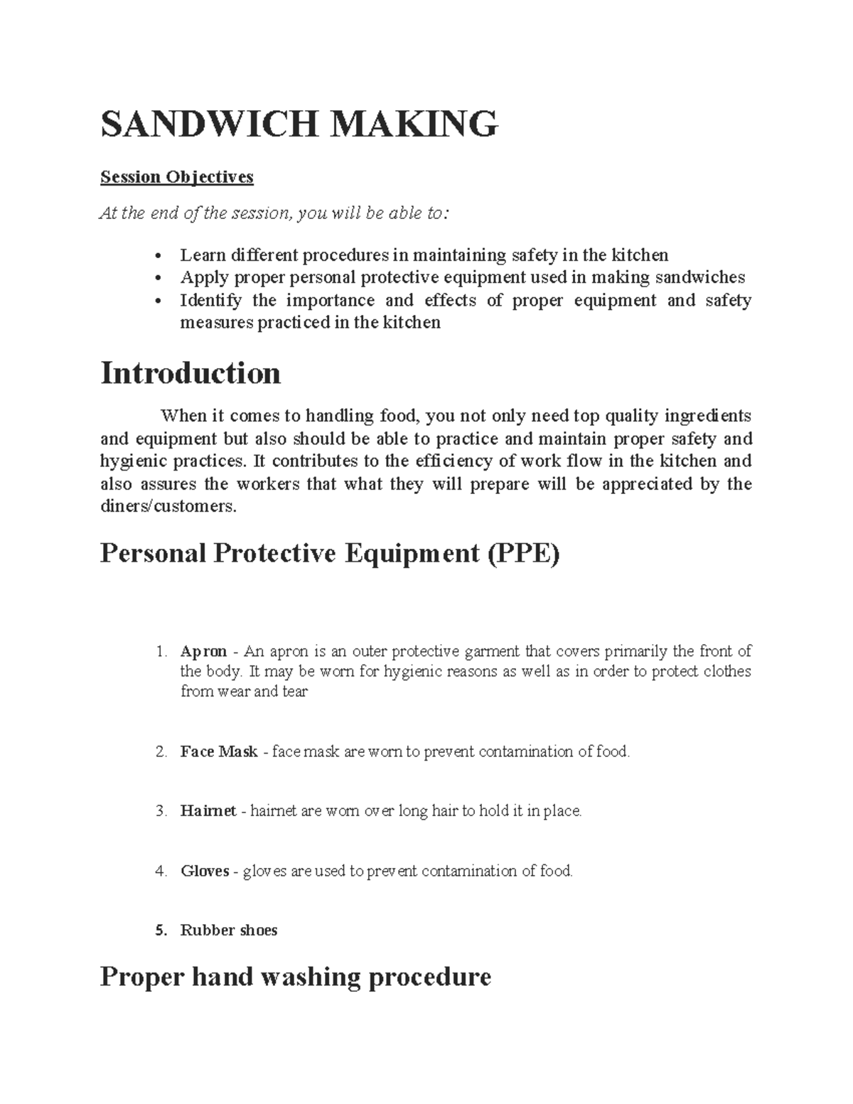 Cookery Preparing Sandwiches - SANDWICH MAKING Session Objectives At ...