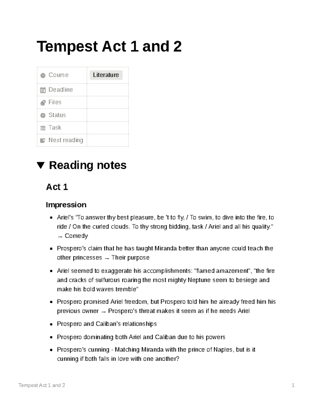 Tempest Act 1 and 2 - As the title says - Tempest Act 1 and 2 Course ...