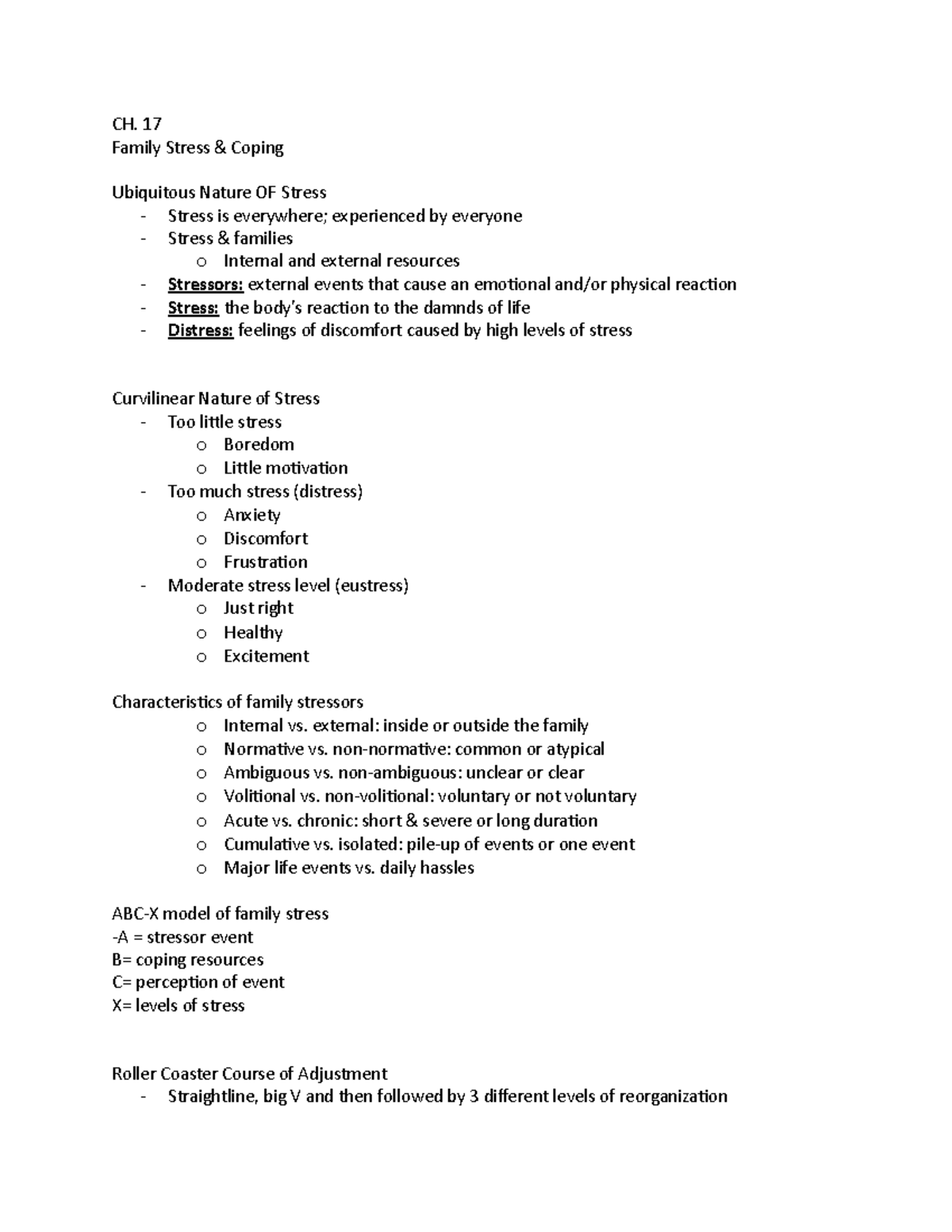 Ch11 - Notes - CH. 17 Family Stress & Coping Ubiquitous Nature OF ...