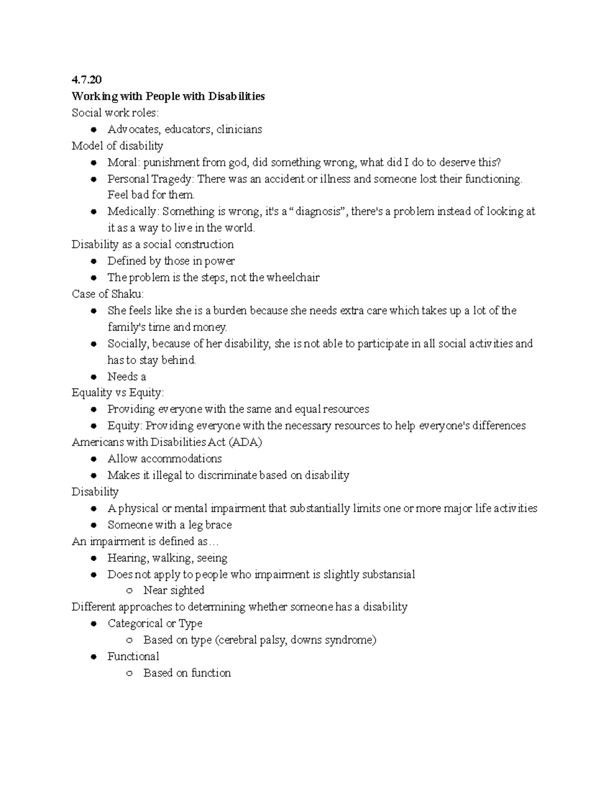 Social Work Notes Part 2 - 4. Working with People with Disabilities ...