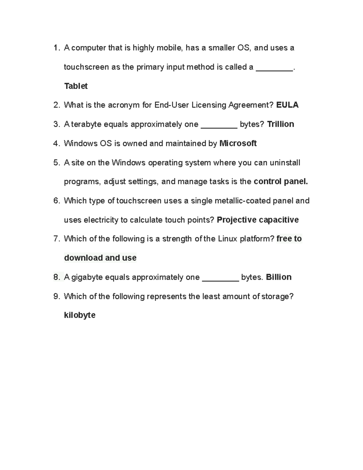 Computer Software and Buying a Computer Quiz - A computer that is ...