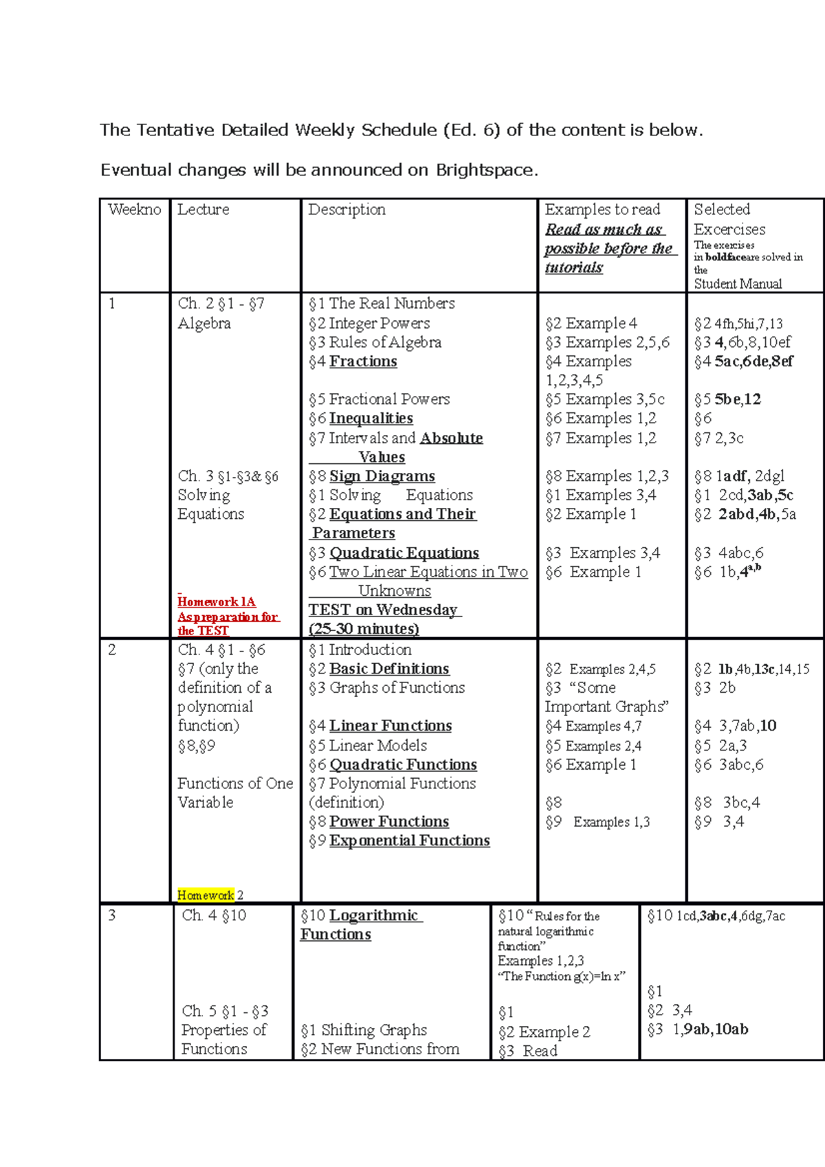 Detailed Weekschedule Mathematics 23/24 - The Tentative Detailed Weekly ...
