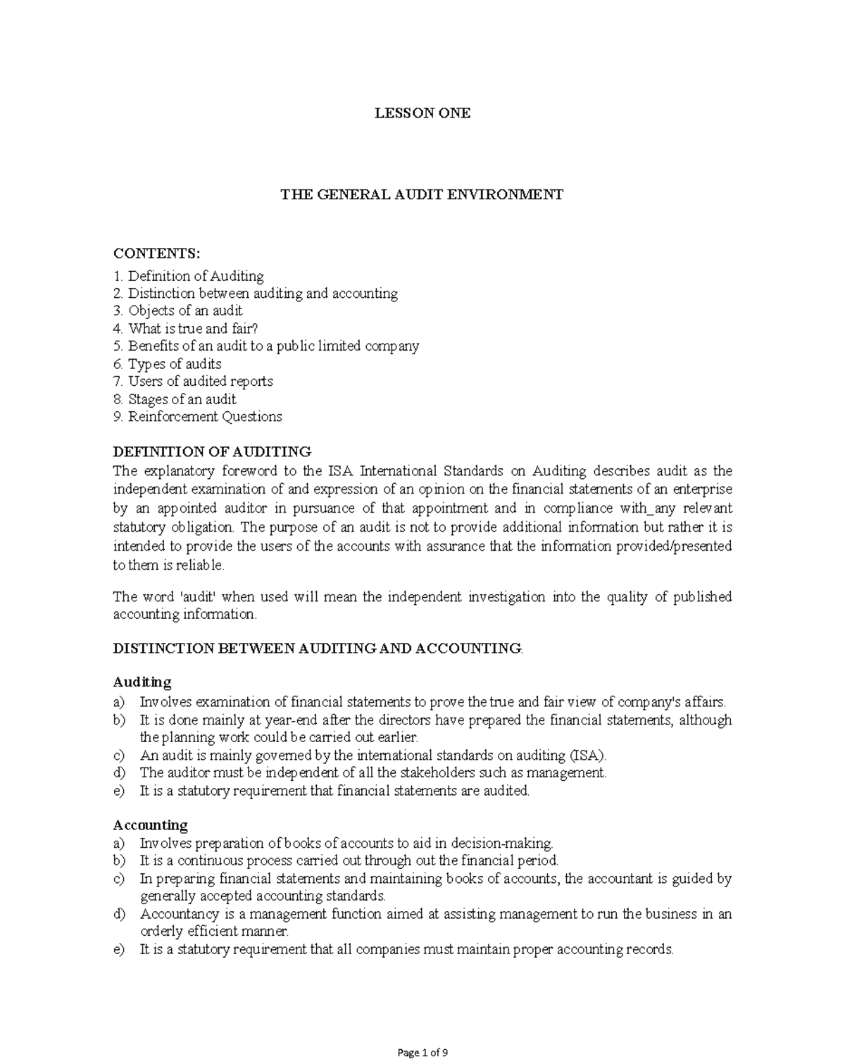 Auditing&Assurance ll[lesson 1] - LESSON ONE THE GENERAL AUDIT ...
