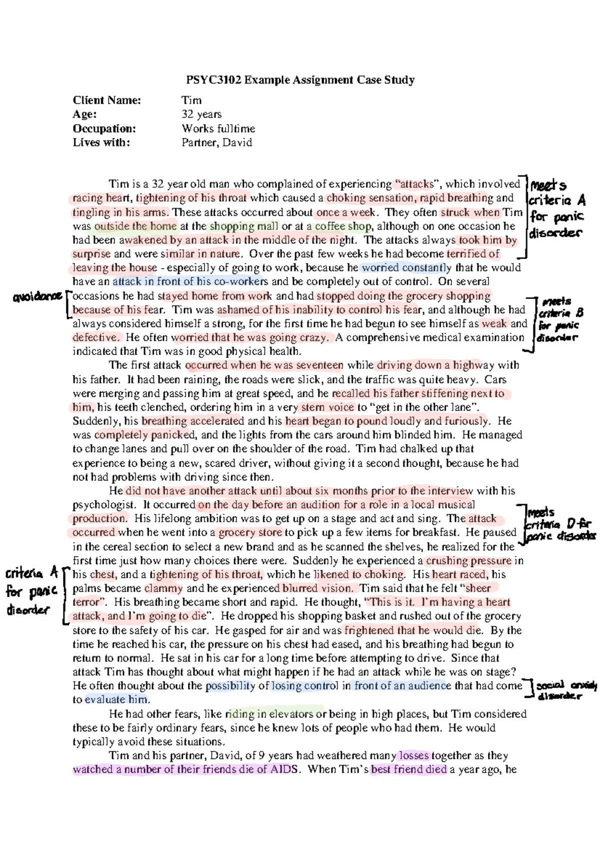 Case Study with annotations - PSYC3102 Example Assignment Case Study ...