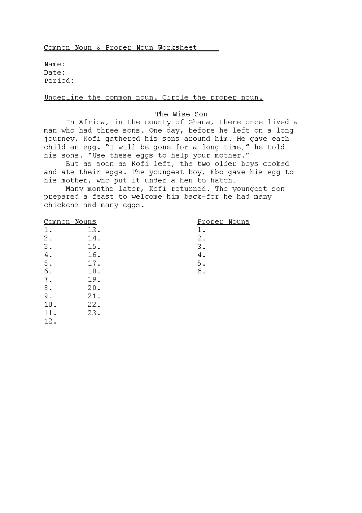 368633038 Common Proper Noun - Common Noun & Proper Noun Worksheet Name ...