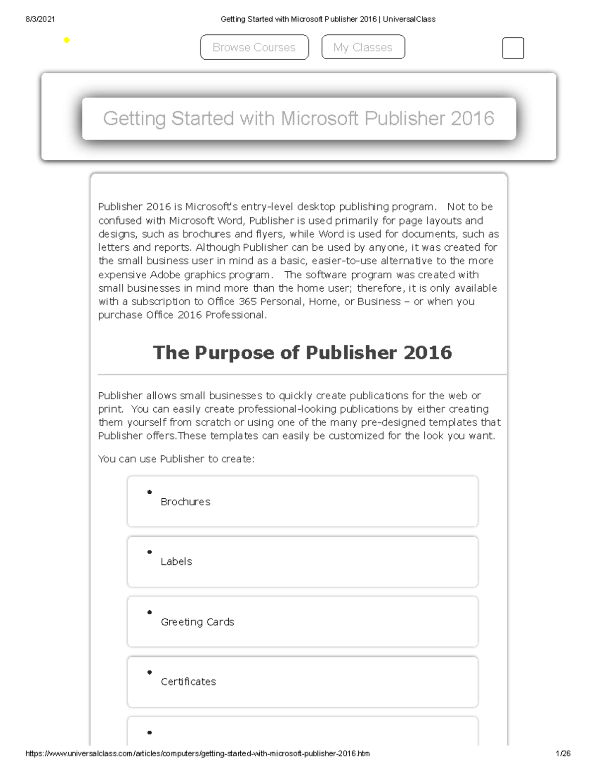 Getting Started with Microsoft Publisher 2016 Universal Class - Browse ...