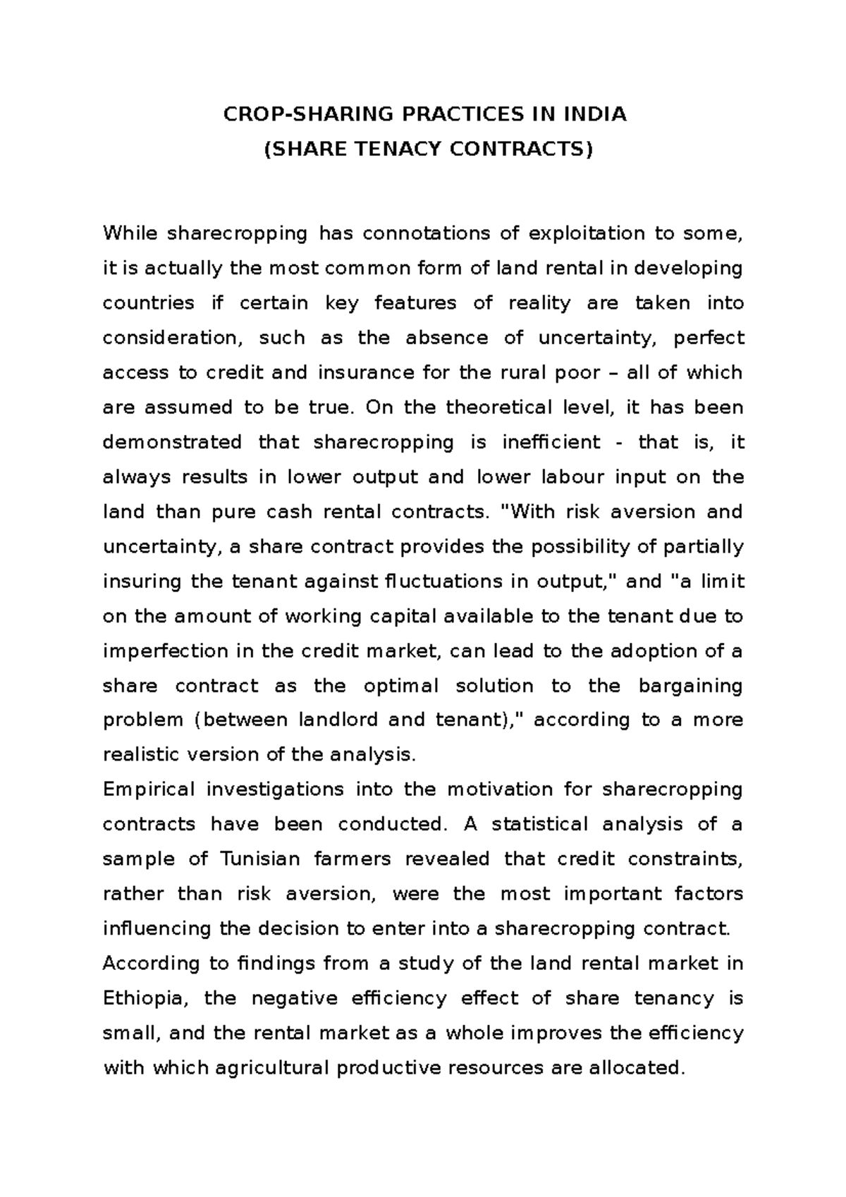 CROP- Sharing Practices IN India - CROP-SHARING PRACTICES IN INDIA ...