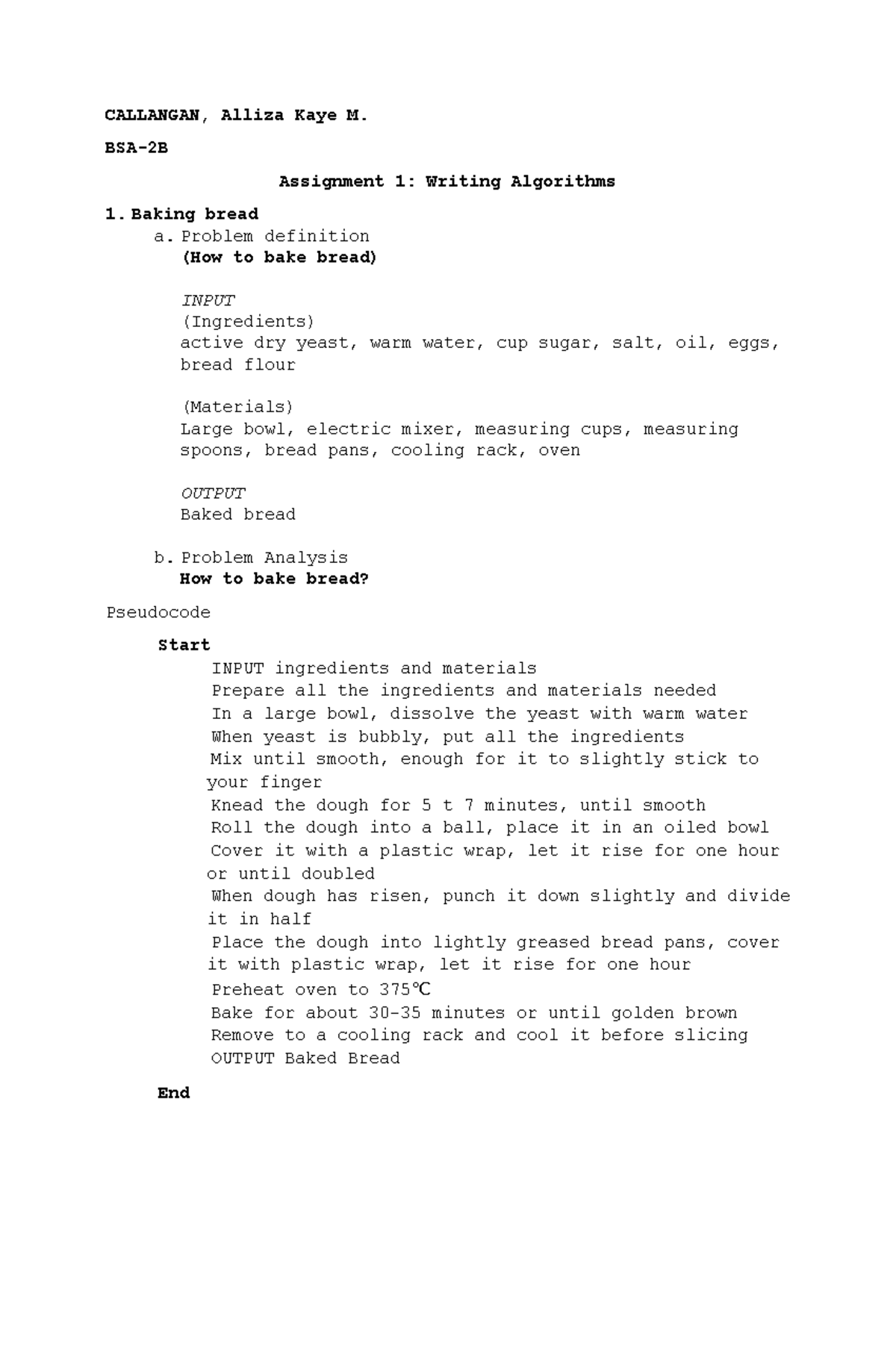 Assignment 1 Callangan (BSA 2B) - CALLANGAN, Alliza Kaye M. BSA-2B Assignment 1: Writing ...