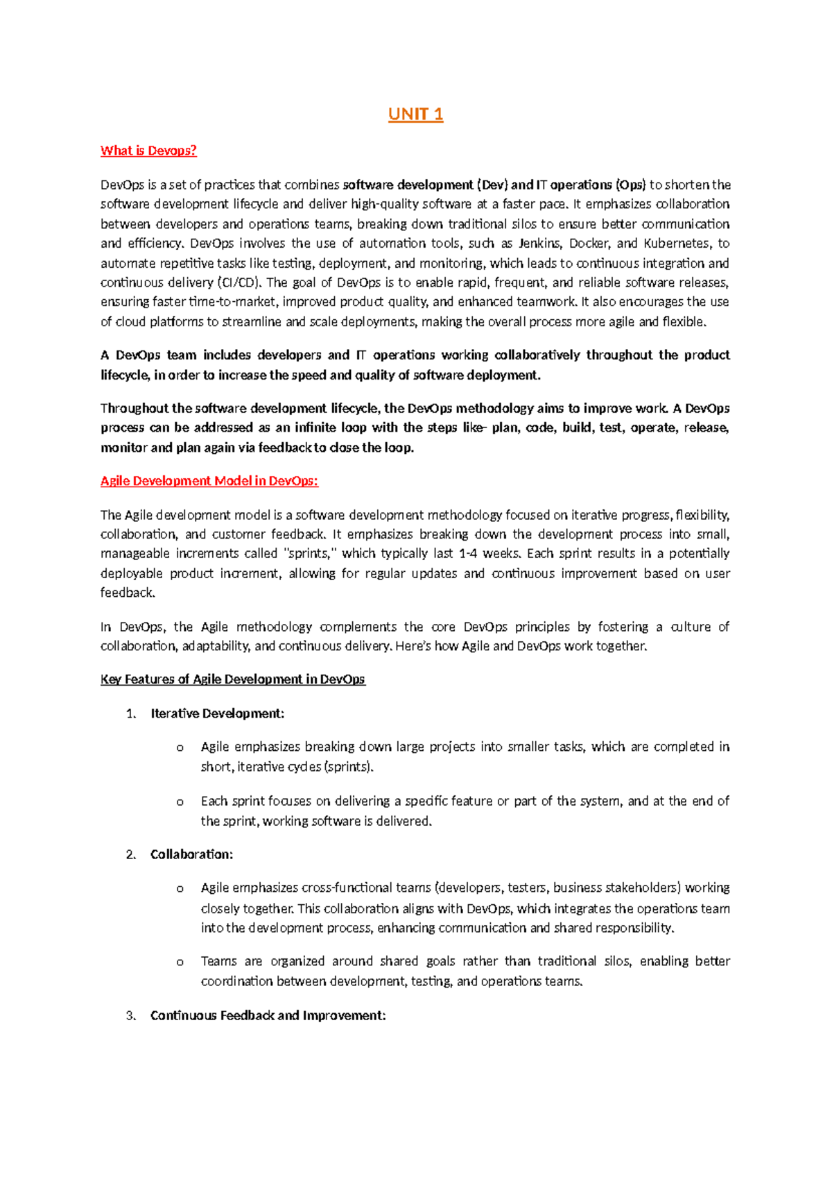 Dev Ops Notes Unit 1 Unit 1 What Is Devops Devops Is A Set Of Practices That Combines