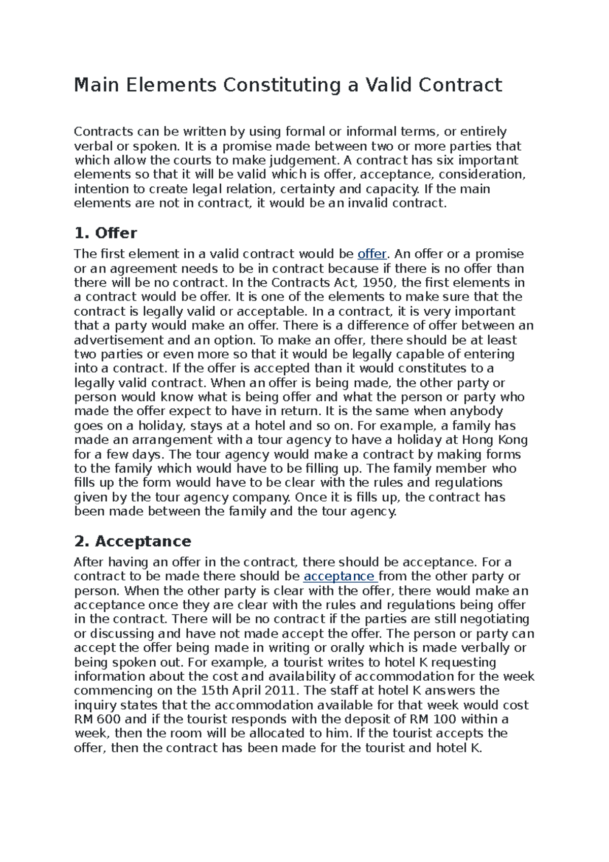 Main Elements Constituting a Valid Contract - Main Elements Constituting a Valid Contract ...