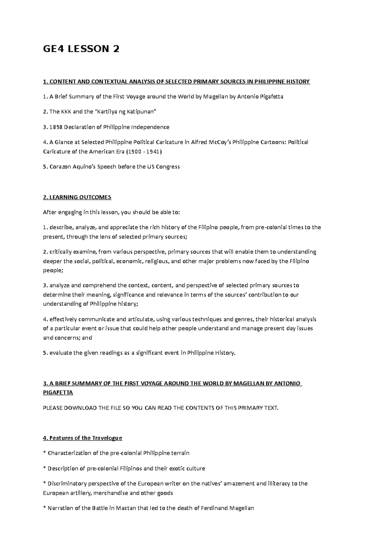 GE4- Lesson-2 - NOTES FOR EASY MEMORIZING - GE4 LESSON 2 1. CONTENT AND ...