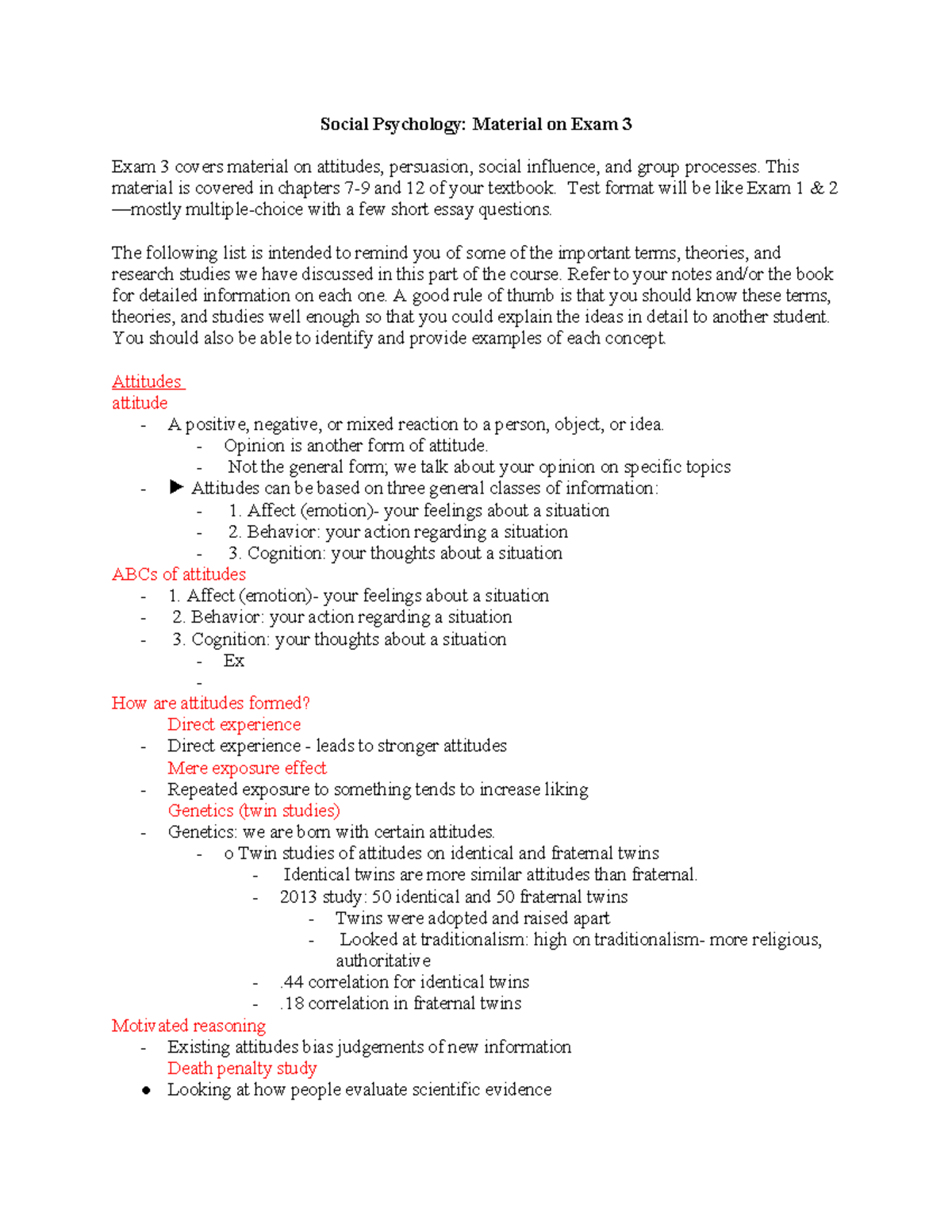 Social psychology exam 3 review 22 - Social Psychology: Material on ...