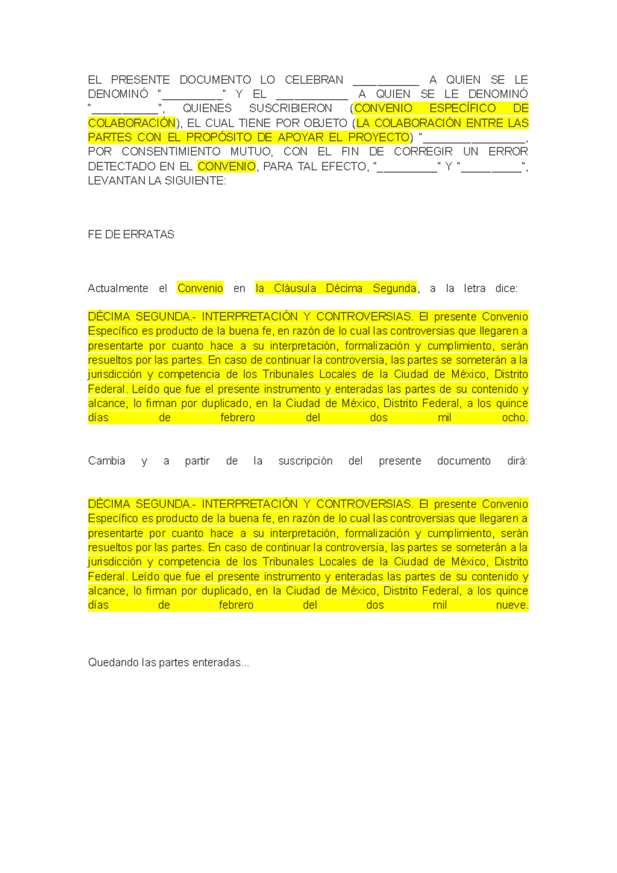 Formatos FE DE Erratas - FORMATO PARA CORREGIR CONTRATOS Y ENSAYOS - EL ...