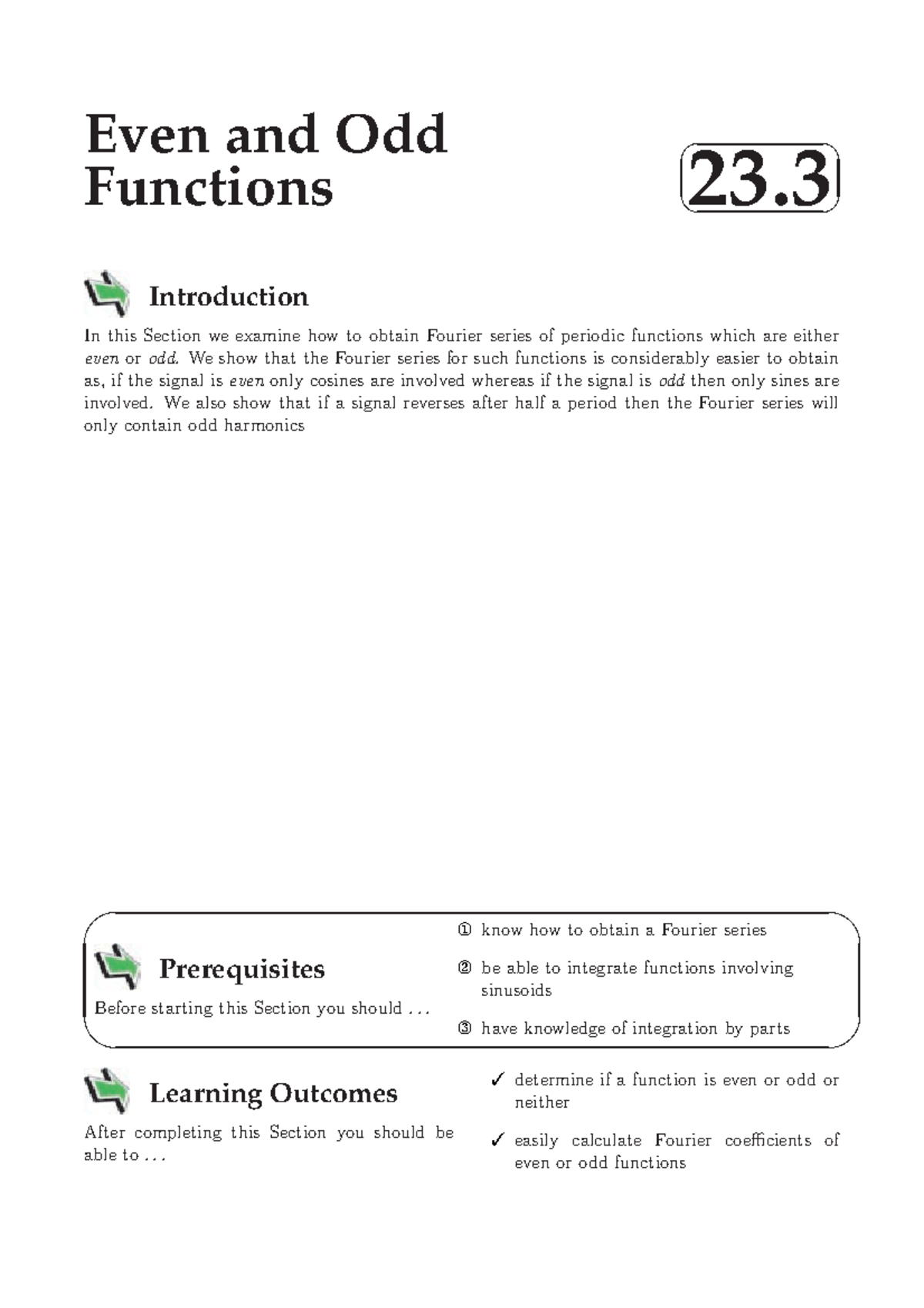 23 3 even odd fns - Worksheets - Even and Odd Functions 23 Introduction ...