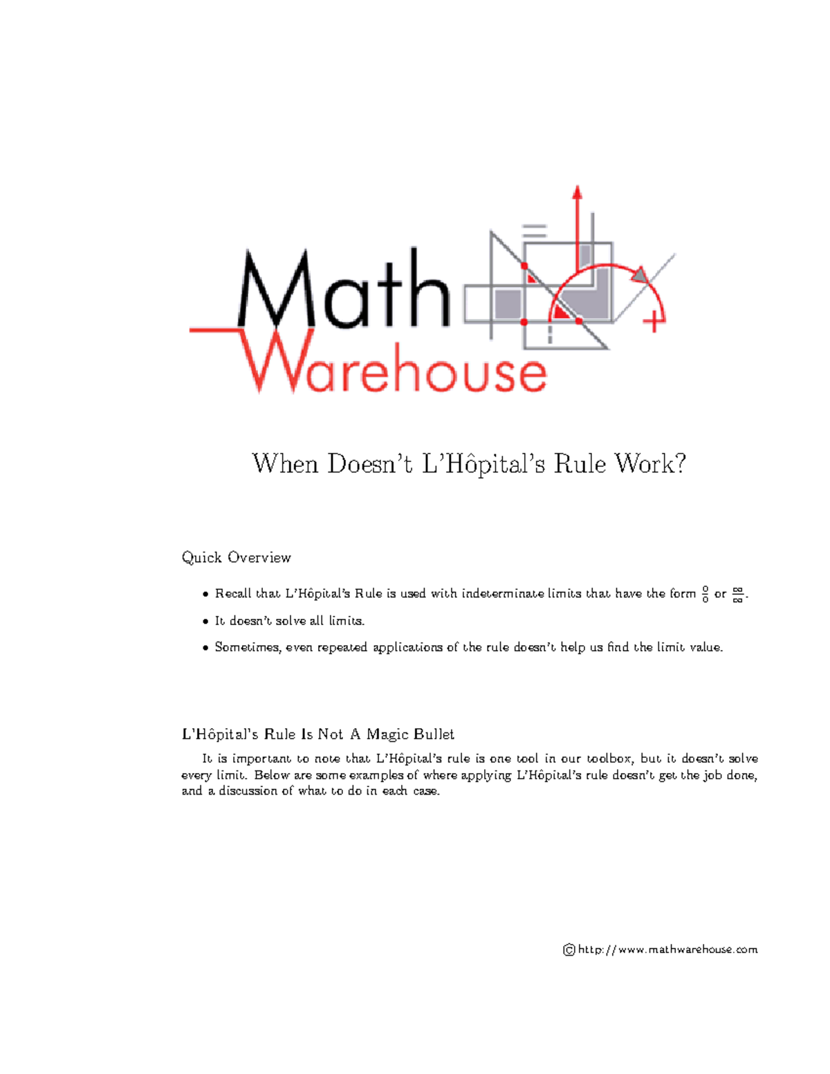 When Lhopitals rule fail - When Doesn’t L’Hˆopital’s Rule Work? Quick ...