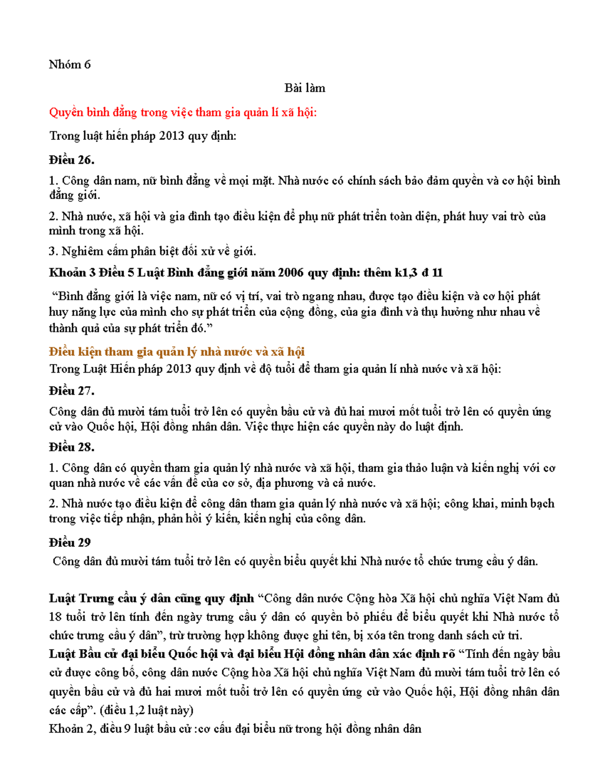 BT LHP quyền bình đẳng trong quản lí xã hội - Nh漃Ām 6 B愃i l愃m Quy n b椃nh đẳng trong viêc tham ...