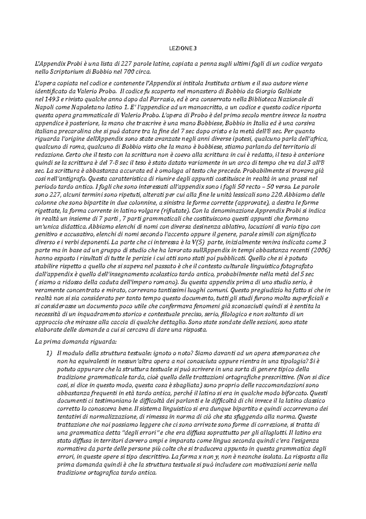 Lezione 3 - Appendix Probi - LEZIONE 3 L'Appendix Probi è una lista di ...