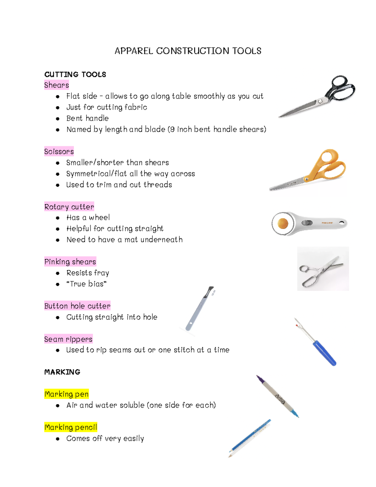 Apparel Construction Tools notes - Bailey - APPAREL CONSTRUCTION TOOLS ...