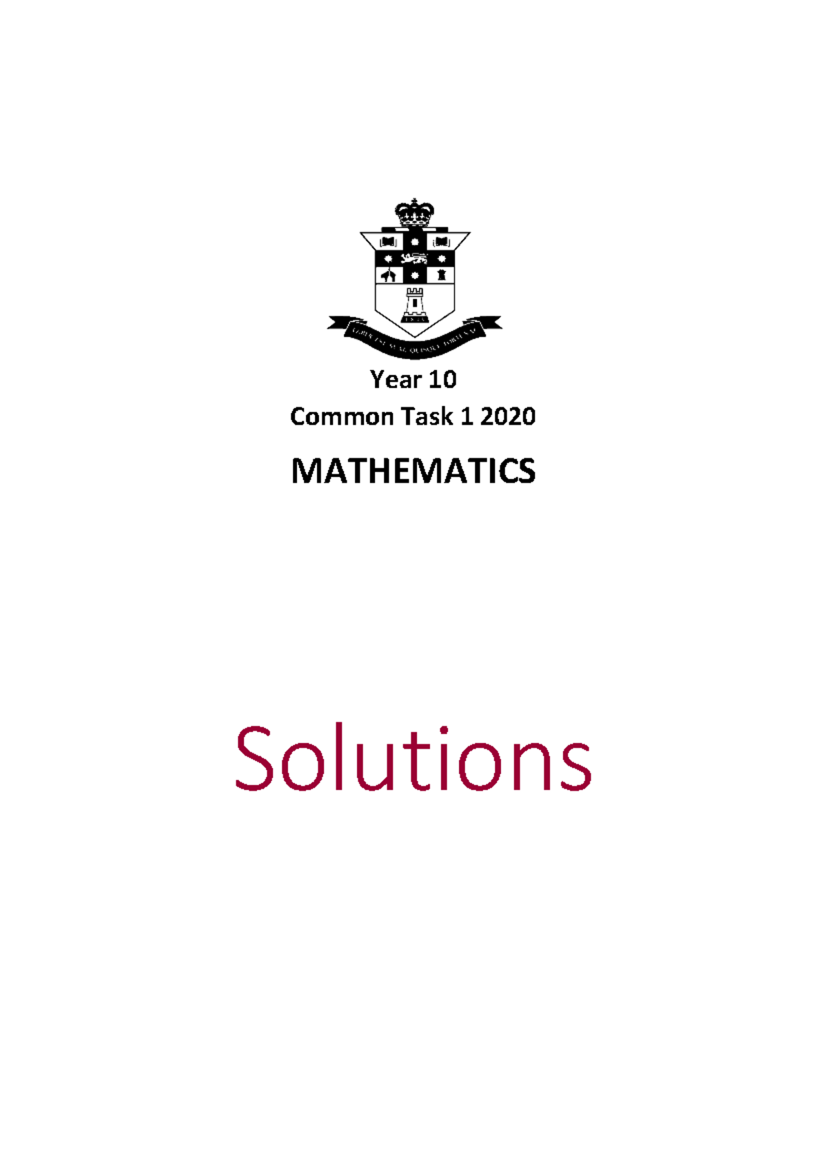 2020 math solutions - FSHS math test - Year 10 Common Task 1 2020 ...