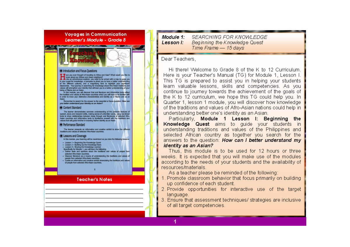 English teachers guide - Teacher’s Notes Learner’s Module - Grade 8 ...