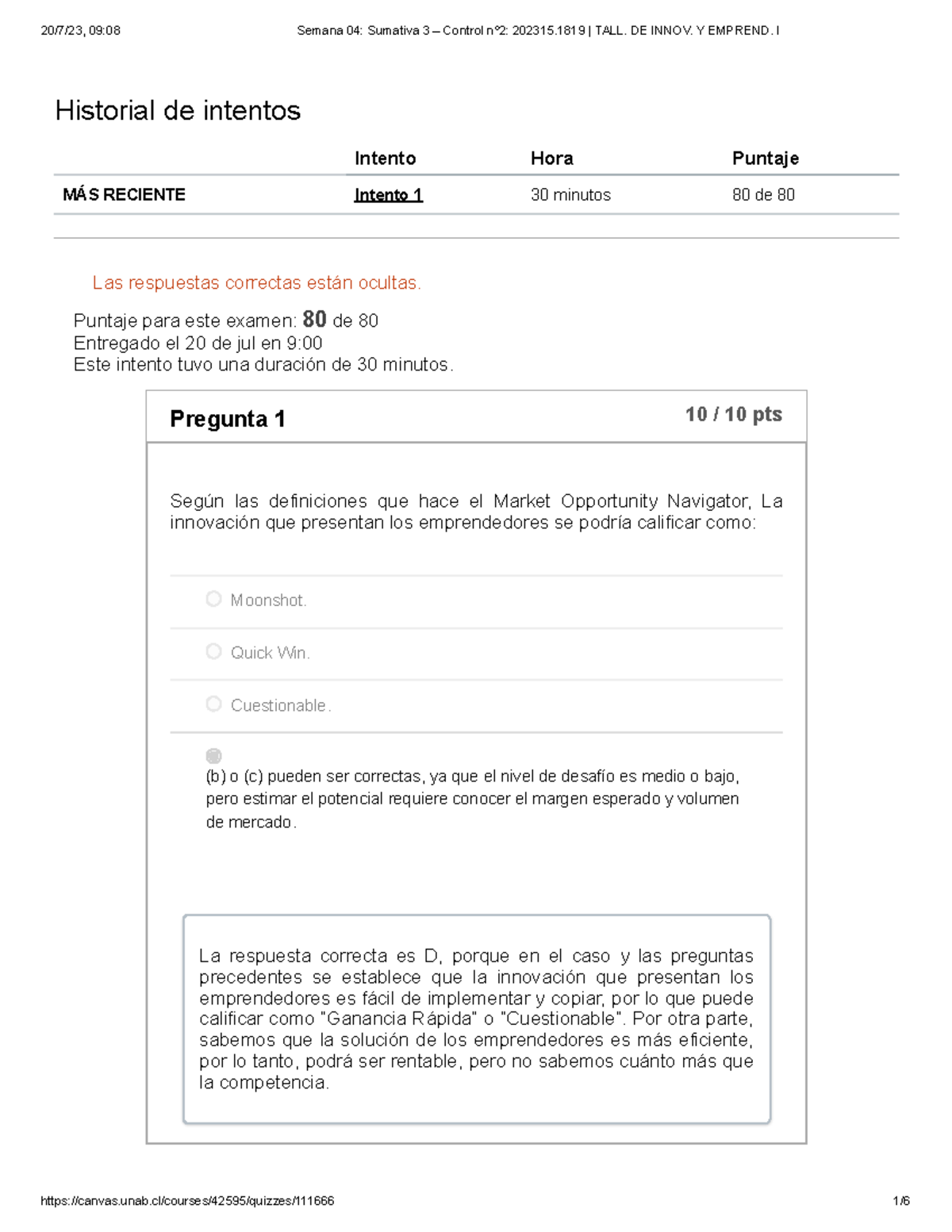 Semana 04 Sumativa 3 – Control nº2 202315.1819 TALL. DE Innov. Y Emprend. I - Historial de ...