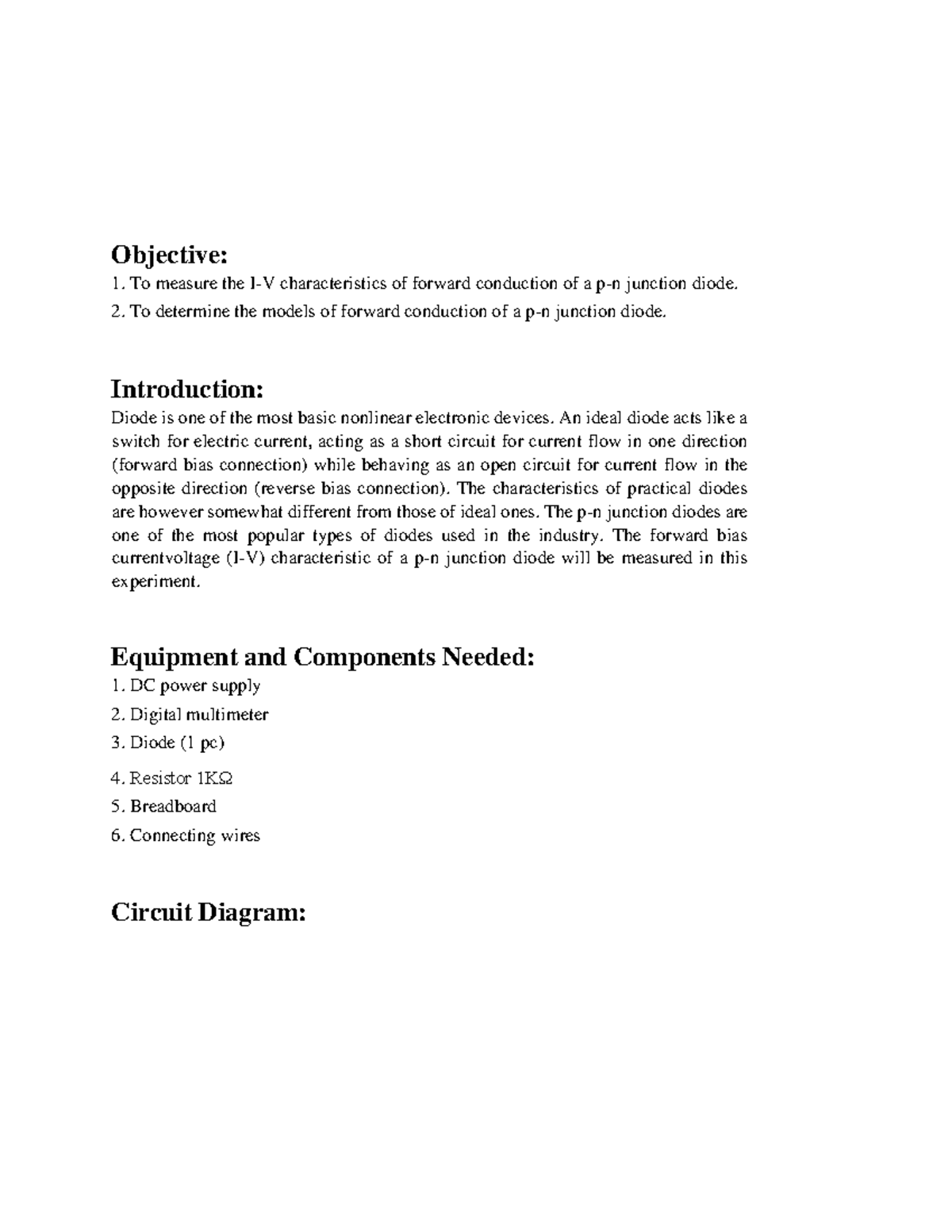 CSE251 post lab 01 - Experiment name: I-V Characteristics and Modeling ...