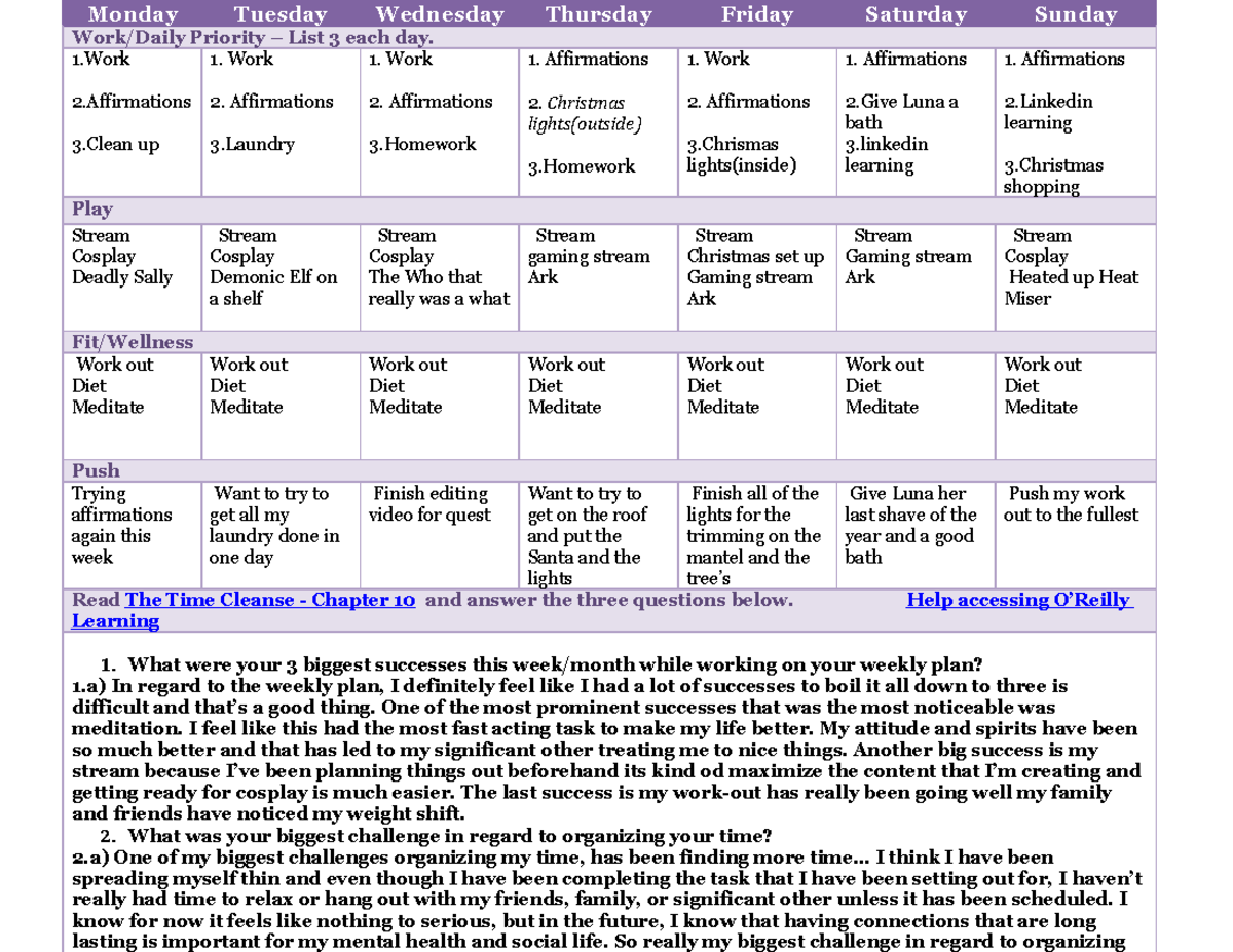 Work Play Fit Push Week4 - Monday Tuesday Wednesday Thursday Friday ...