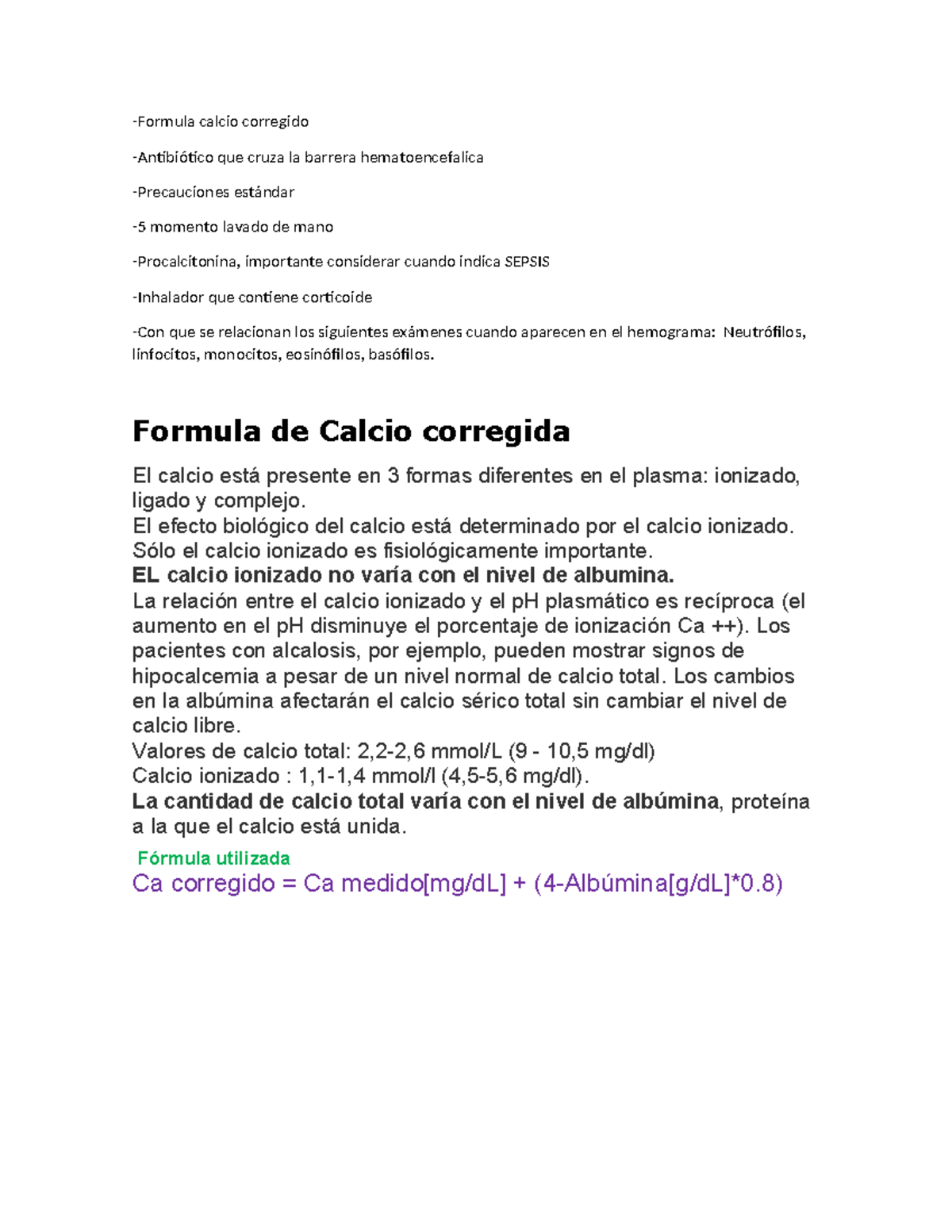 Tarea para primera evaluación - ####### -Formula calcio corregido ...