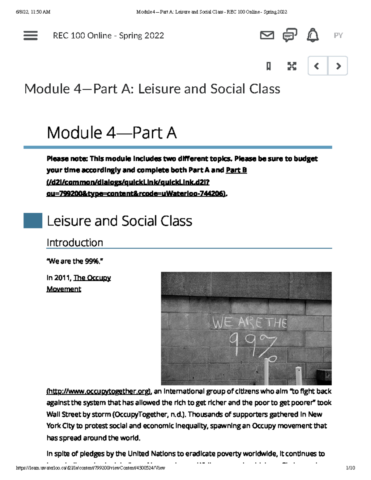 Module 4—Part A Leisure and Social Class - REC 100 Online - Spring 2022 ...