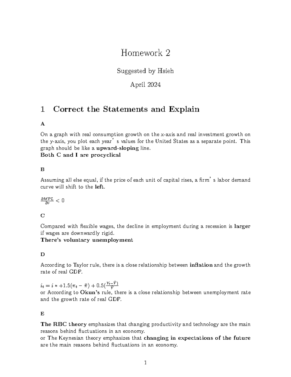Hw3 suggested sol - Answer - Homework 2 Suggested by Hsieh April 2024 1 ...