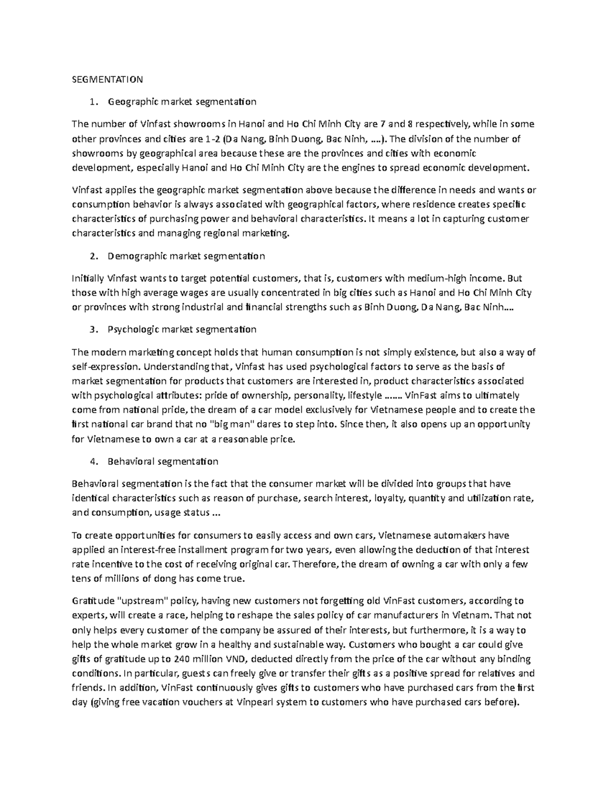 Marketing strategy - SEGMENTATION Geographic market segmentation The ...