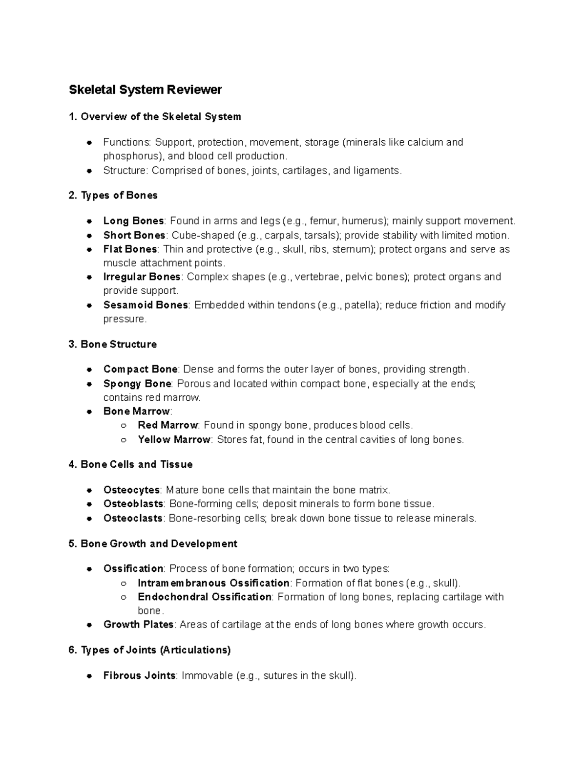 Skeletal System Reviewer - Skeletal System Reviewer Overview of the Skeletal System Functions ...