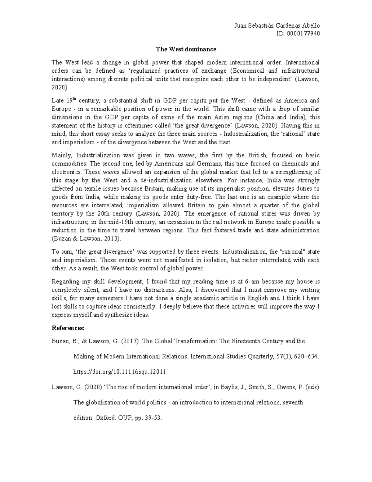 TRI Essay 1 - the west dominance, talks about the possible change in ... TRI Essay 1 - the west dominance, talks about the possible change in ...