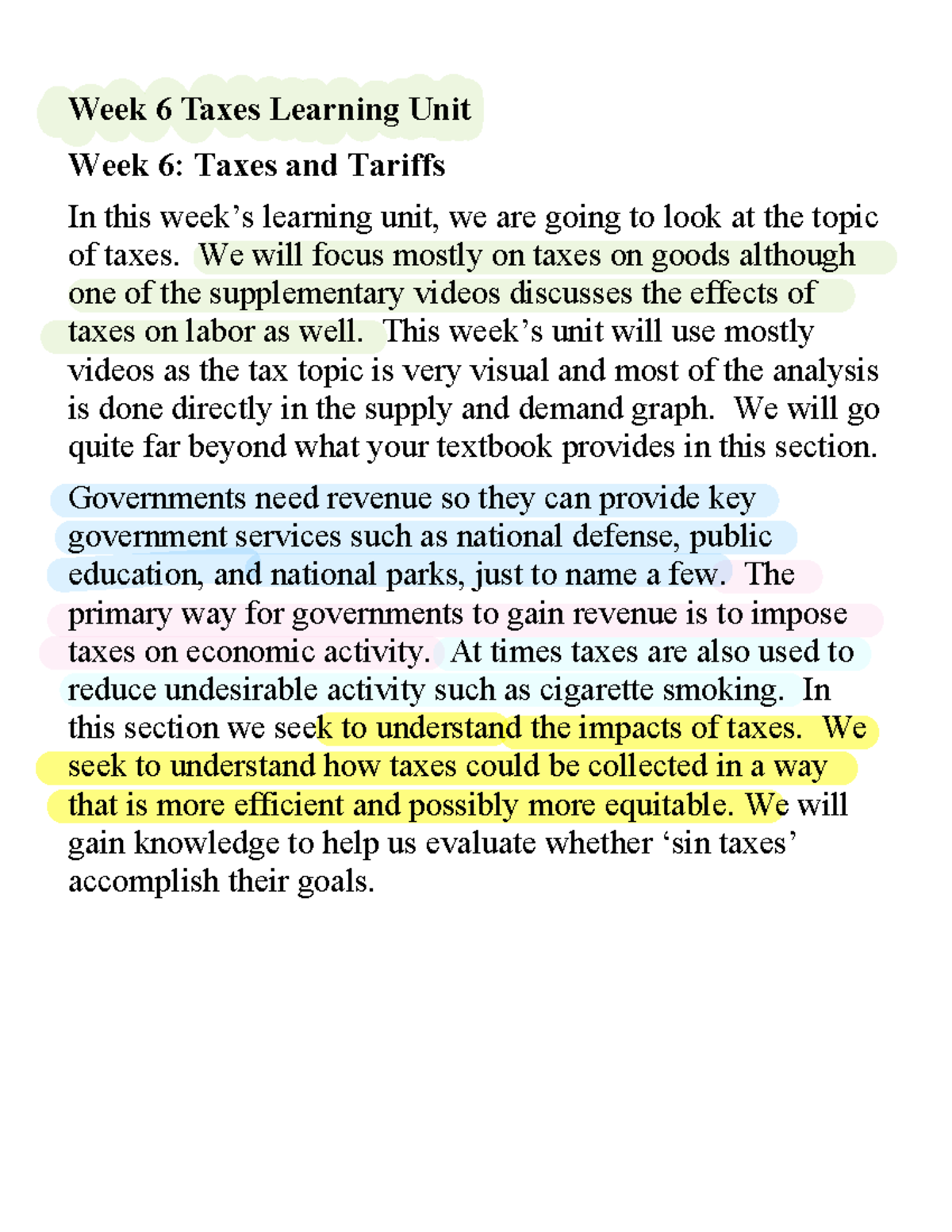 ECON 2022 Ch.6_Taxes - Week 6 Taxes Learning Unit Week 6: Taxes and ...