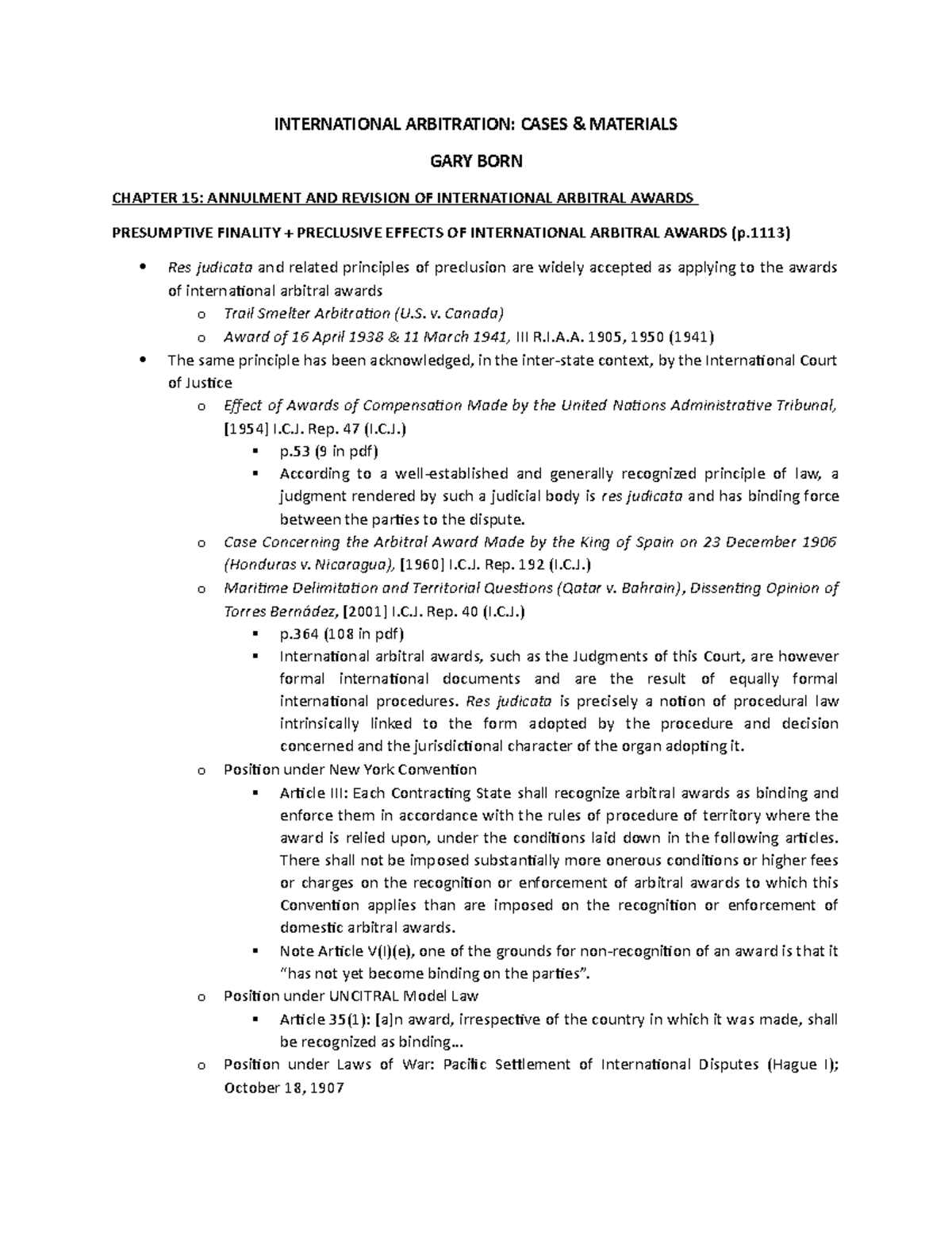 International Arbitration Cases & Materials Notes - INTERNATIONAL ...